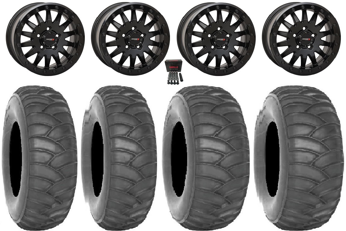 System 3 SB-8 Bdlk 15" Wheels Bk 33" SS360/HP Tires Polaris RZR Turbo R ...