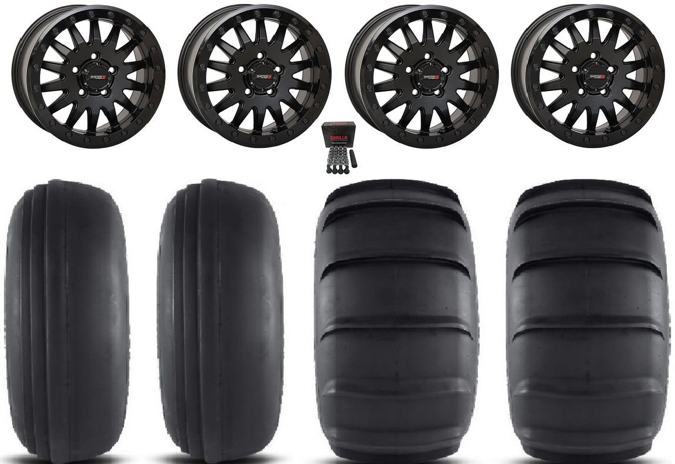 System 3 SB-8 Bdlk 15" Wheels Bk 33" Sand Slinger Tires Polaris RZR ...