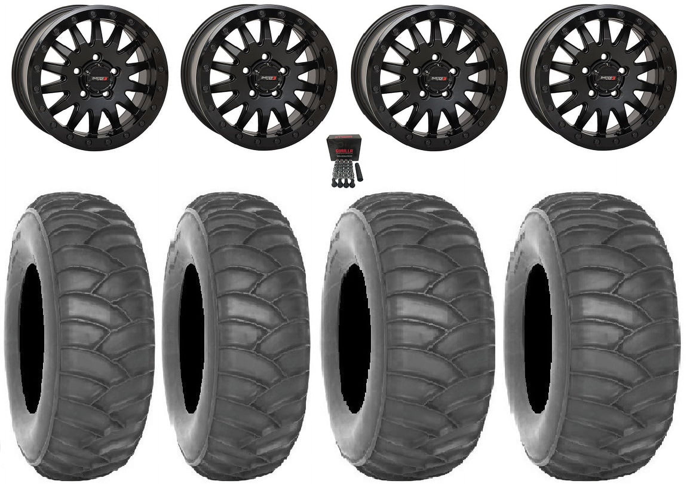 System 3 SB-8 Bdlk 15" Wheels Bk 35" SS360 Tires Polaris RZR Turbo R ...