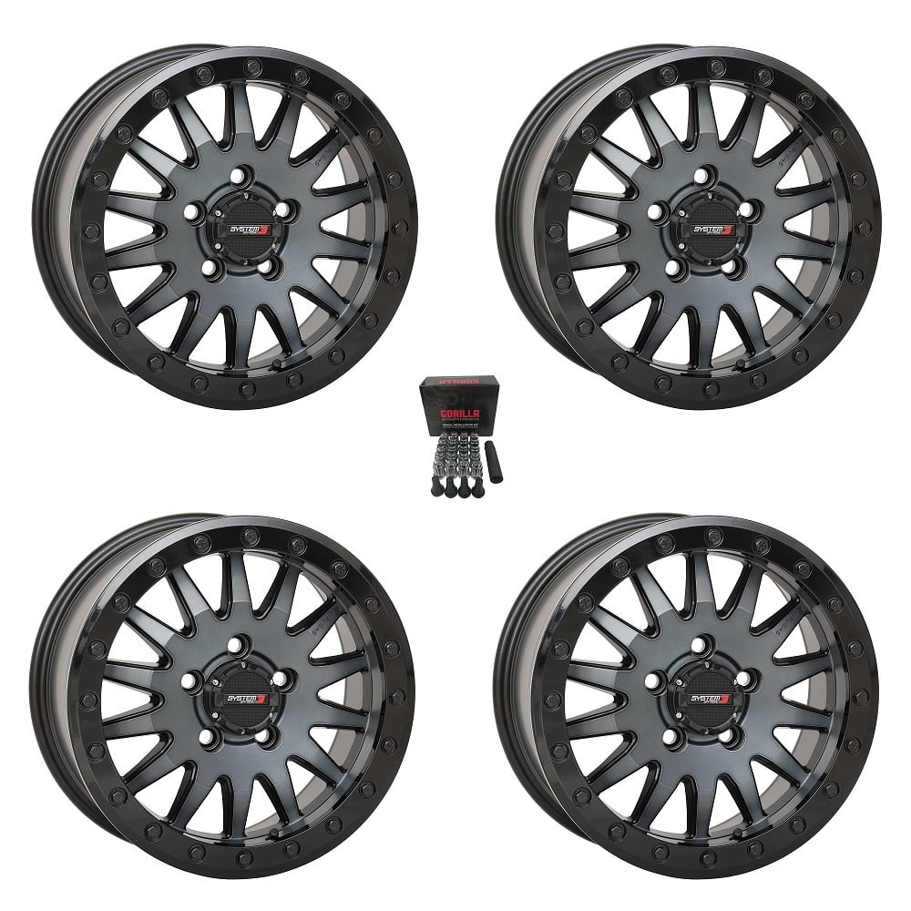 System 3 SB-8 Bdlk 15" Wheels Gy +38mm/+0mm Polaris RZR Turbo R & Pro R ...