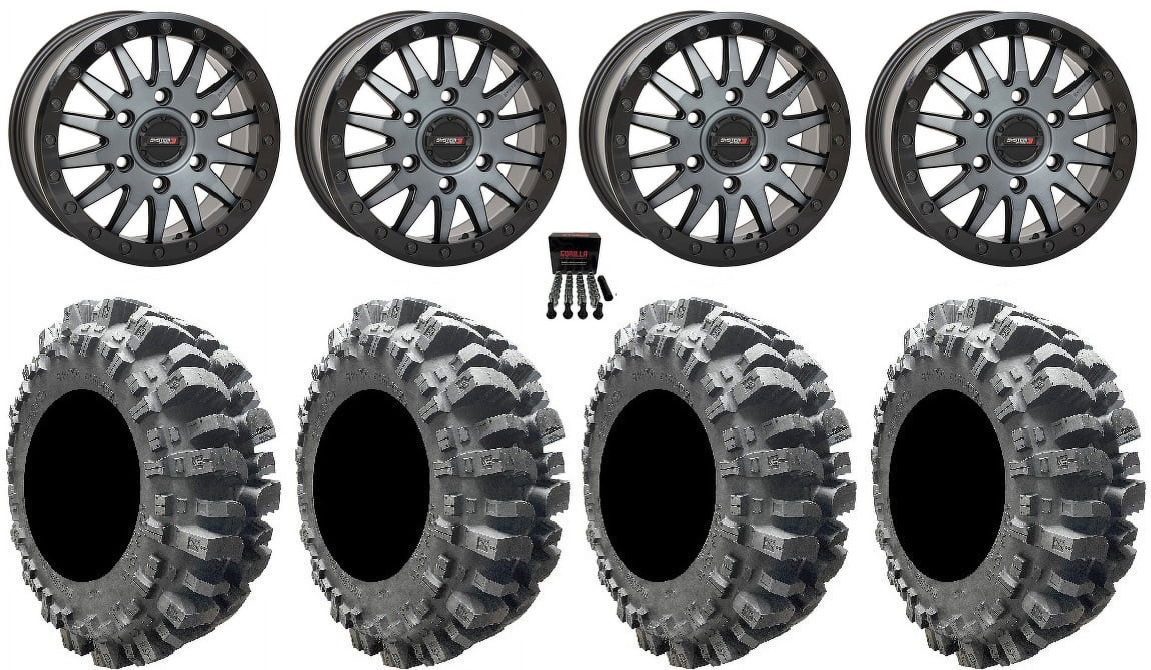 System 3 SB-8 Bdlk 15" Wheels Gy +38mm 31" Bogger Tires Can-Am Maverick ...