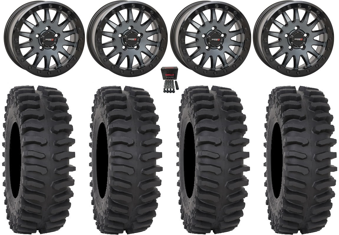 System 3 SB-8 Bdlk 15" Wheels Gy +38mm 32" XT400 Tires Polaris RZR ...