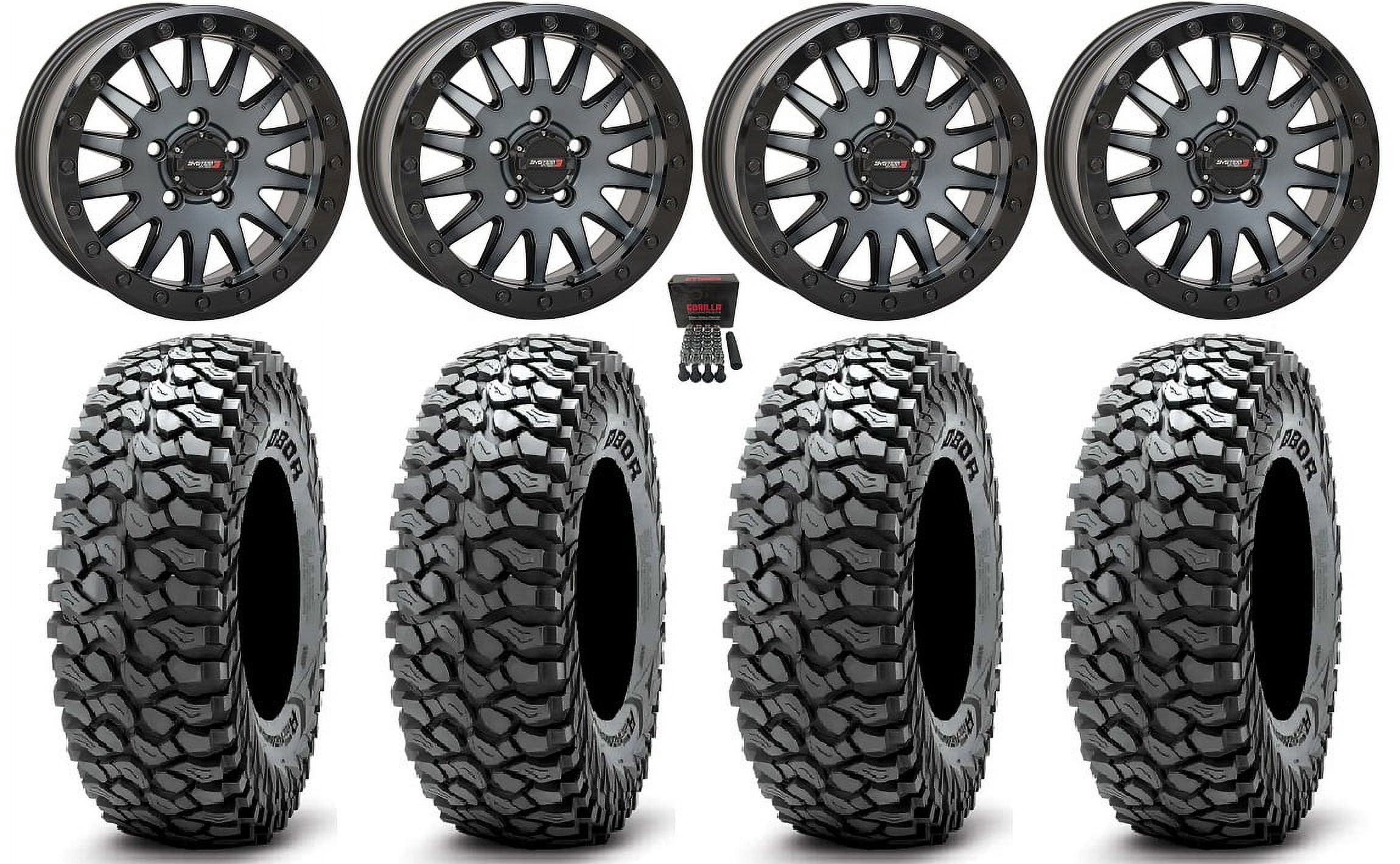 System 3 SB-8 Bdlk 15" Wheels Gy +38mm 37" RocScraper Tires Polaris RZR ...