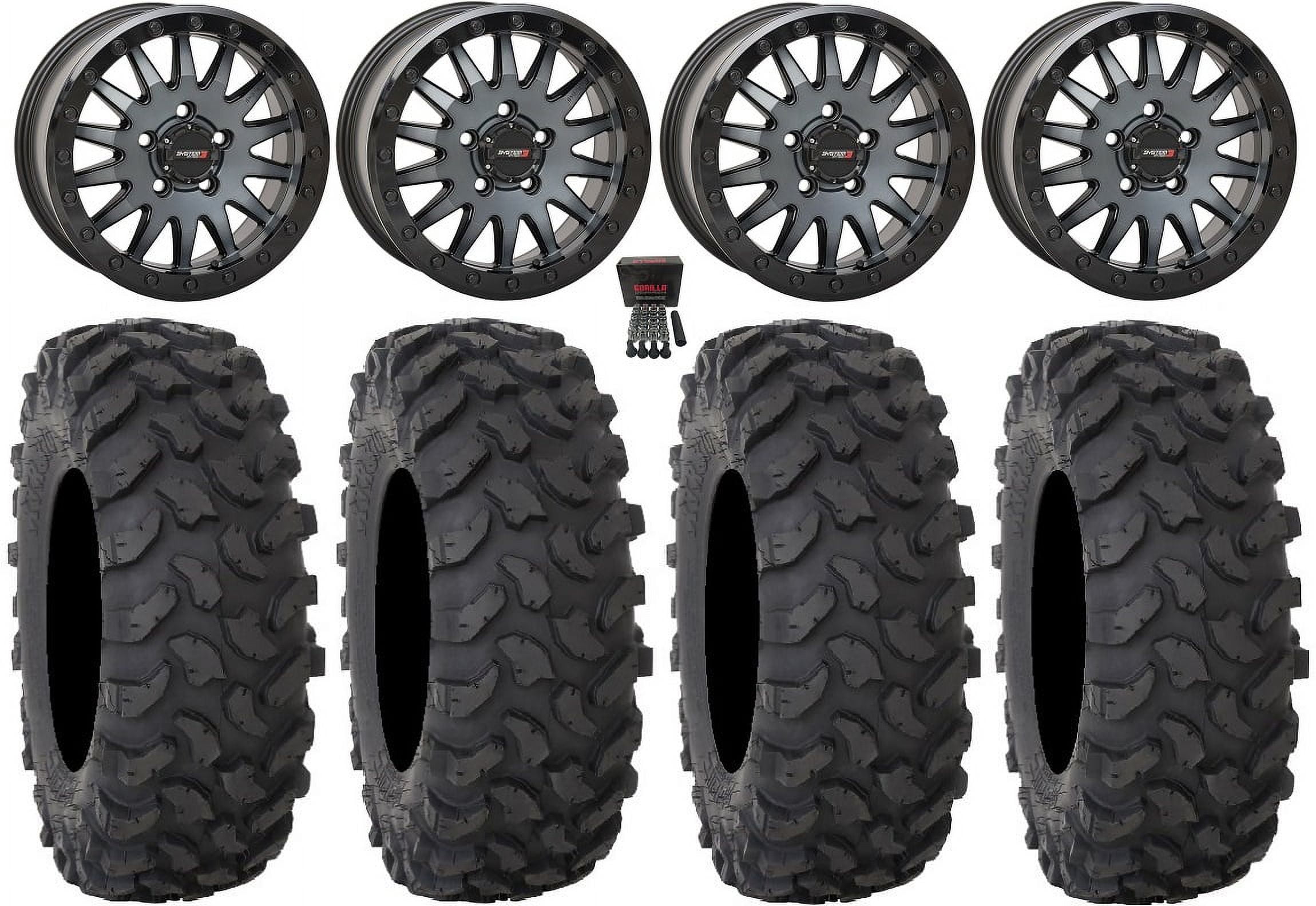 System 3 SB-8 Bdlk 15" Wheels Gy +38mm 37" XTR370 Tires Polaris RZR ...