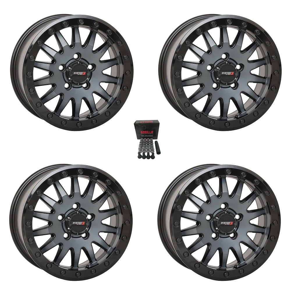 System 3 SB-8 Beadlock 15" Wheels Matte Grey +38mm Polaris RZR Turbo R ...