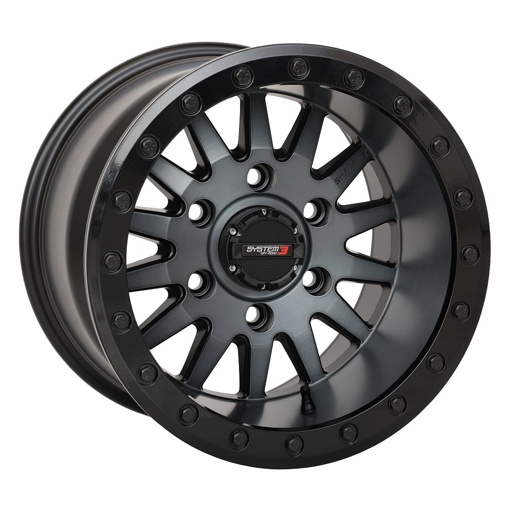 System 3 SB-8 Beadlock 15x10 Wide UTV Wheel - Matte Brushed Grey (6x5.5 ...