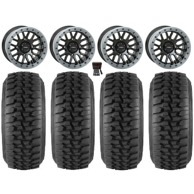 System 3 SB-9 Bdlk 15" Wheels Gloss Bk 32" DS Soft Tires Polaris RZR XP ...