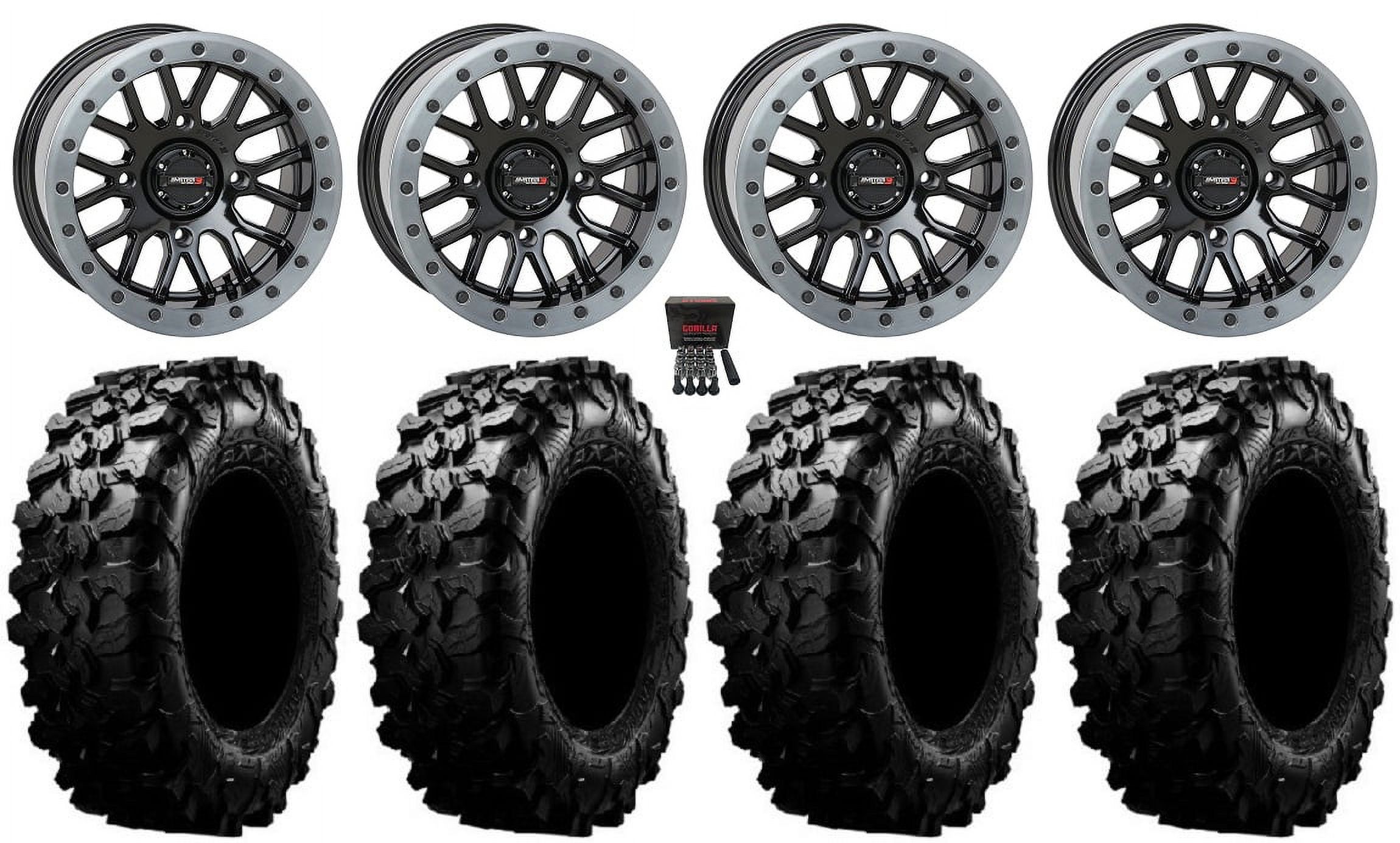 System 3 SB-9 Bdlk 15" Wheels Gloss Bk 35" Carnivore Tires Polaris RZR ...