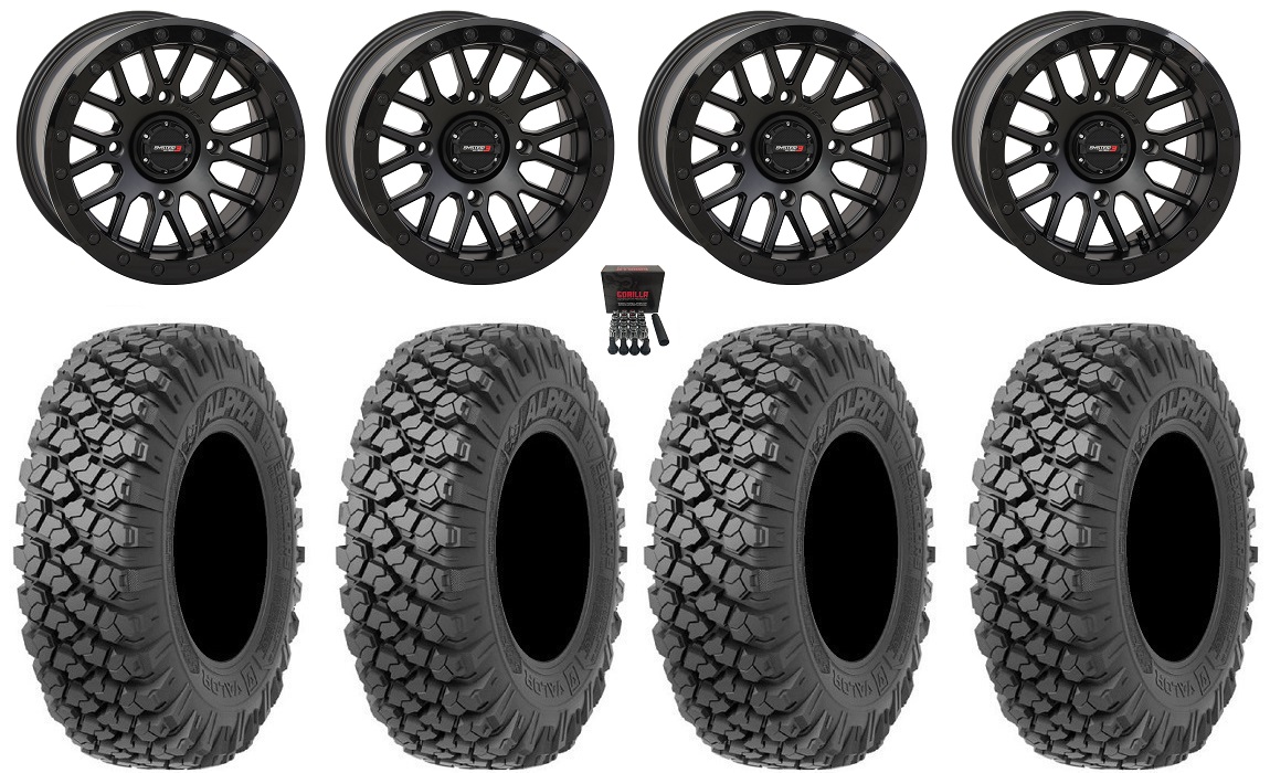 System 3 SB-9 Bdlk 15" Wheels Matte Bk 35" Alpha Tires Can-Am Maverick ...