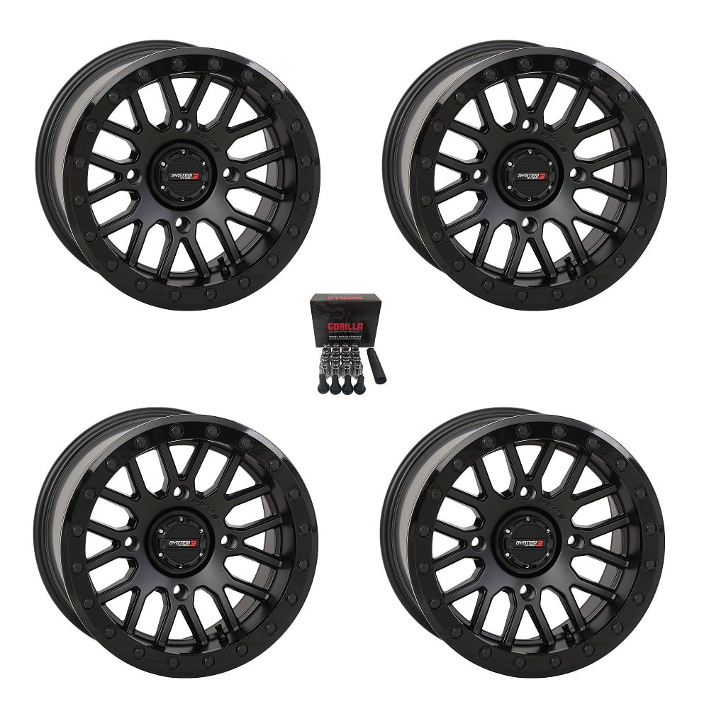 System 3 SB-9 Beadlock 15" Wheels Matte Black +10mm Polaris RZR 1000 XP / Ranger XP 900/1000 ...