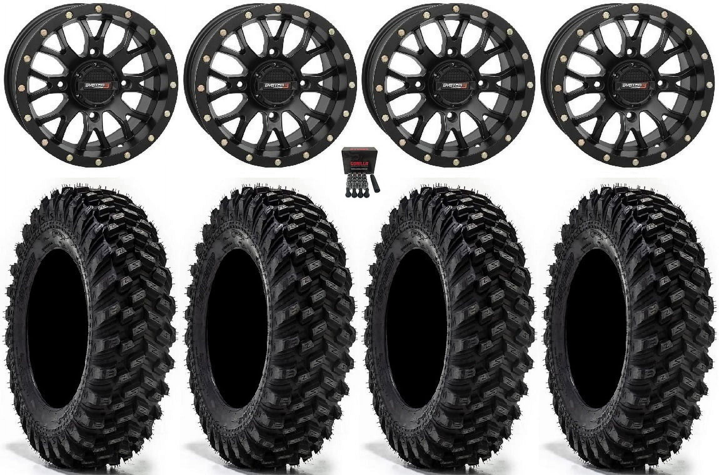 System 3 ST-3 14" Wheels Bk 32" Warrior XT Sticky Tires Yamaha Viking ...