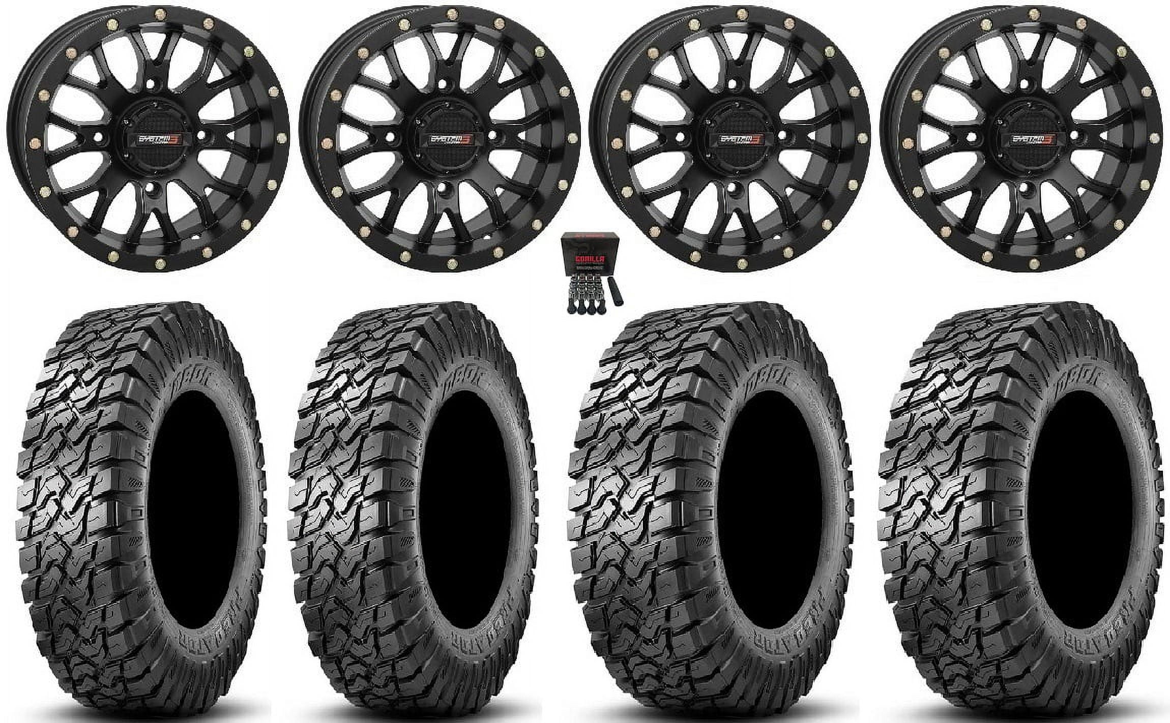 System 3 ST-3 14" Wheels Black 27" Predator Tires Yamaha Viking ...
