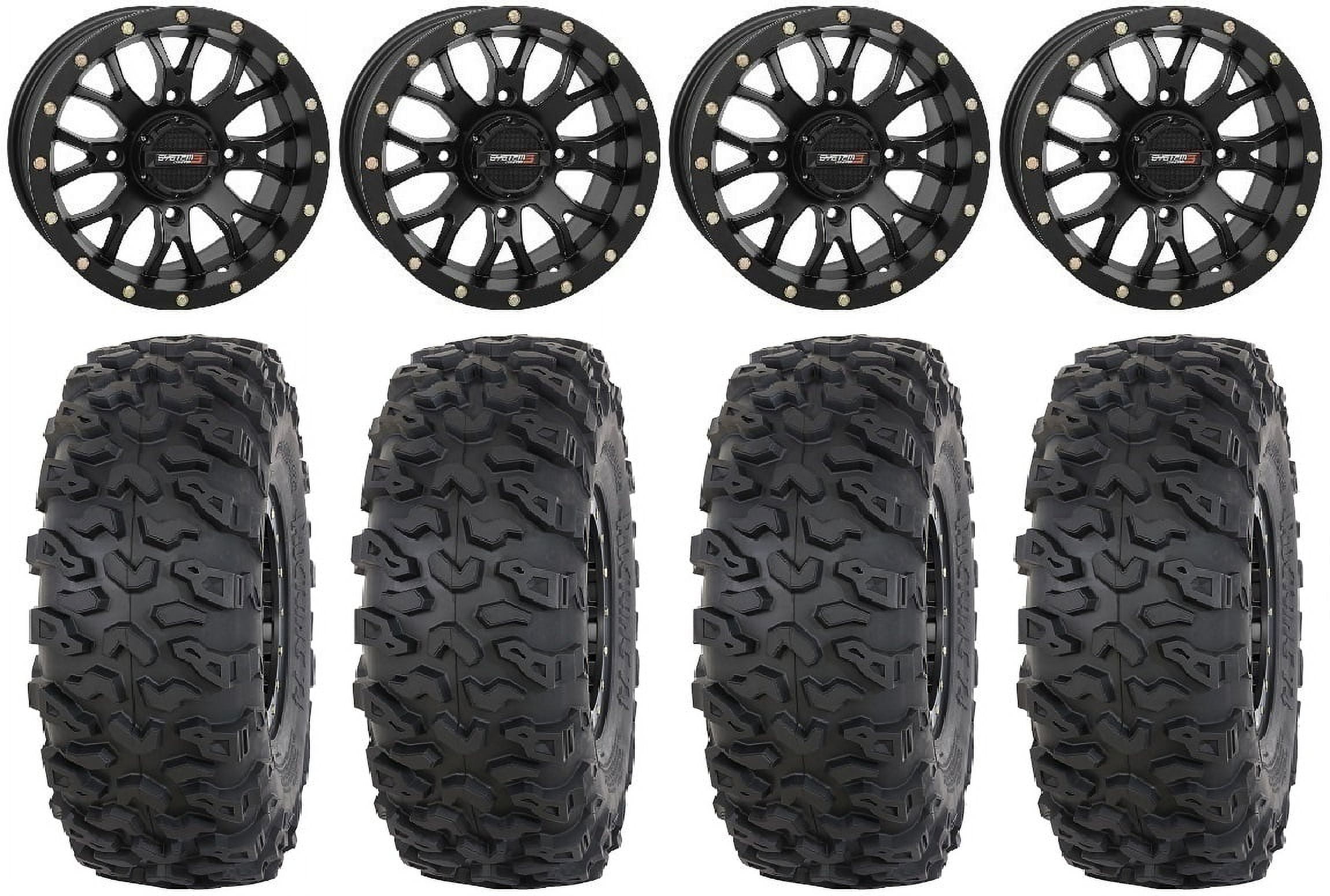 System 3 ST-3 14" Wheels Black 27" Roctane T4 Tires Honda Rincon Yamaha ...