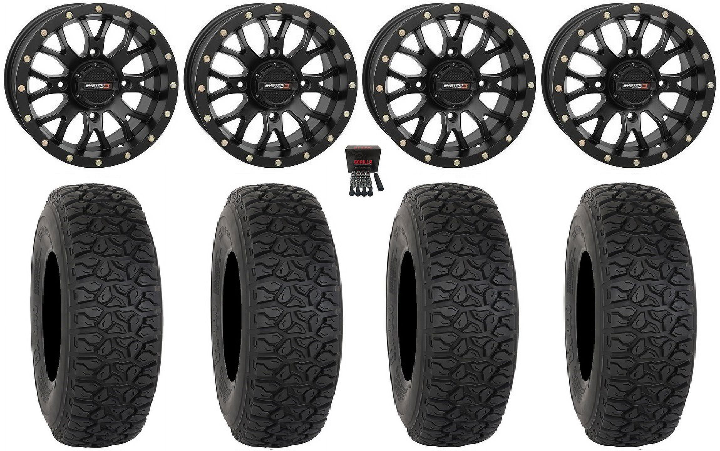 System 3 ST-3 14" Wheels Black 30" DX440 Tires Yamaha Viking Wolverine ...