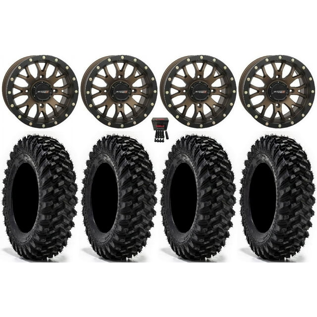 System 3 ST-3 14" Wheels Bronze 28" Warrior XT Tires Can-Am Commander ...