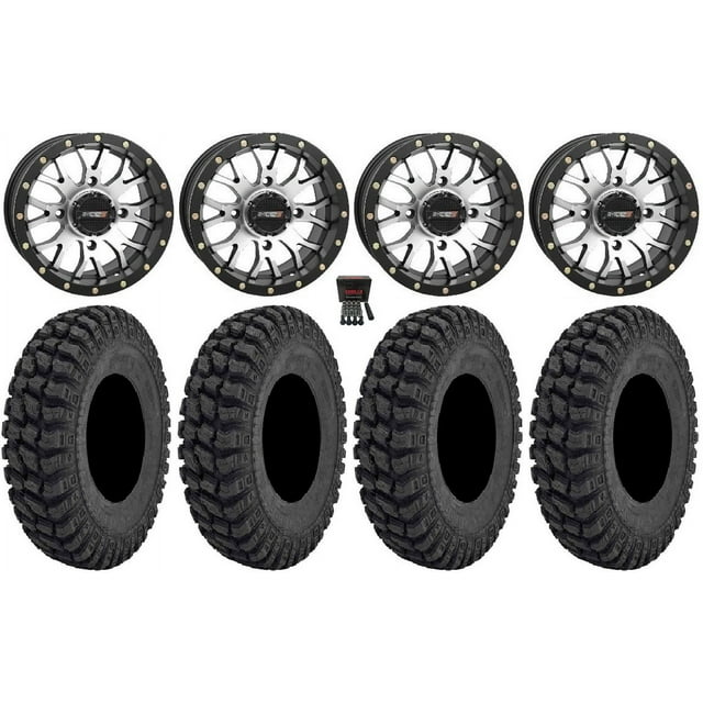 System 3 ST-3 14" Wheels Machined 28" Warrior AT Tires Polaris RZR XP ...
