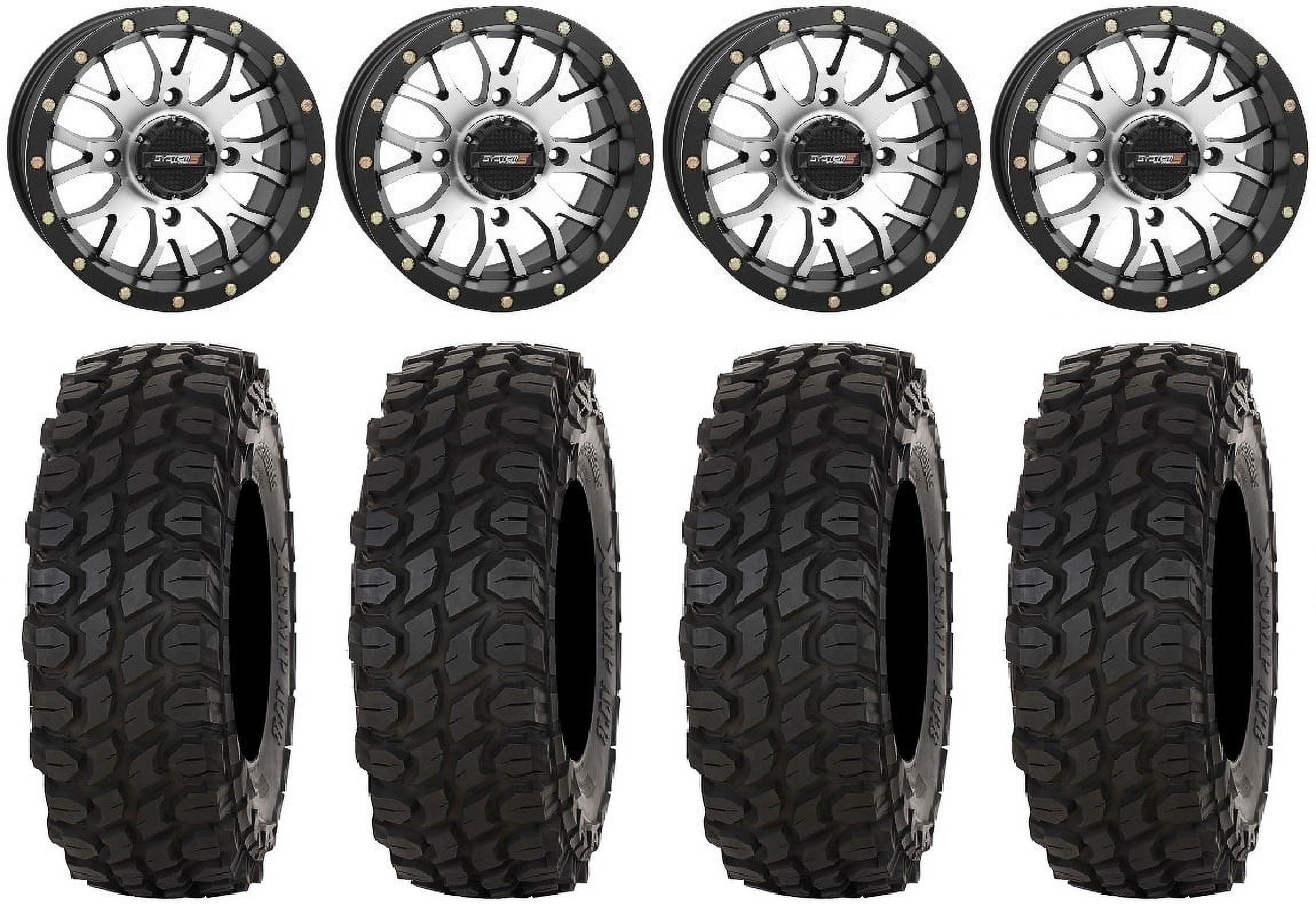 System 3 ST-3 14" Wheels Machined 28" XComp ATR Tires Can-Am Maverick ...