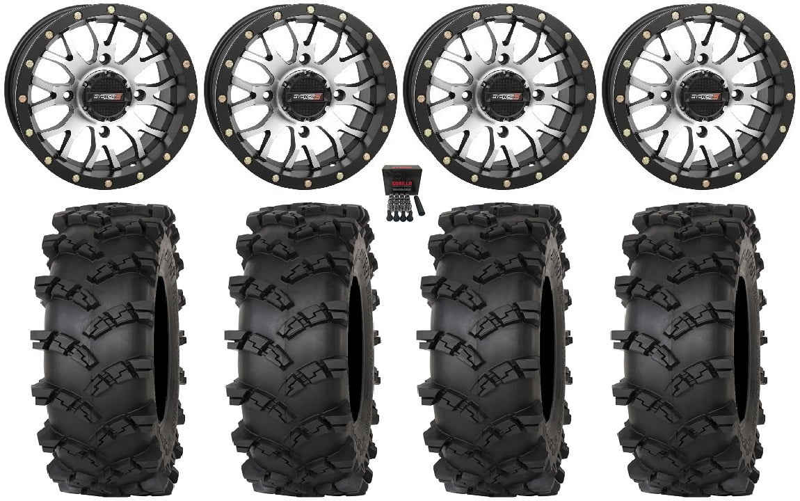 System 3 ST-3 14" Wheels Machined 32" Outlaw M/T Tires Yamaha Viking ...