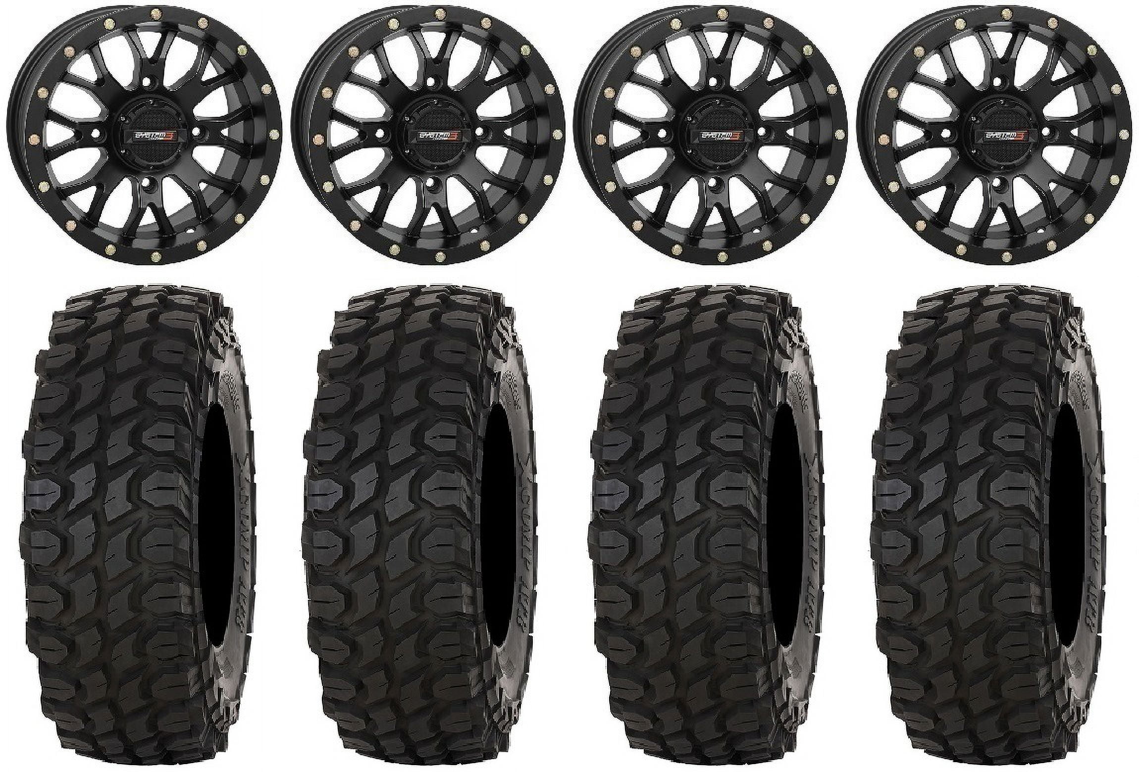 System 3 ST-3 15" Wheels Black 35" XComp ATR Tires Kawasaki Mule Pro ...