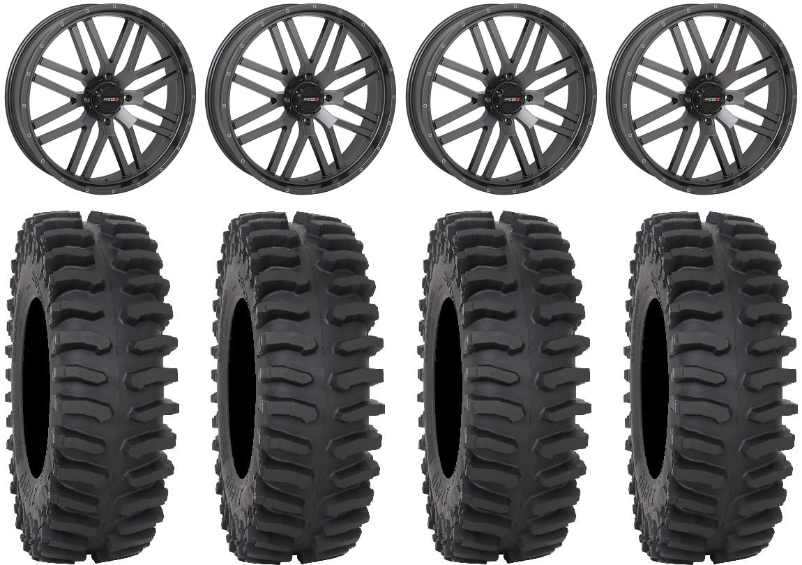 System 3 ST-3 22" Wheels Gunmetal 37" XT400 Tires Kawasaki Mule Pro FXT ...