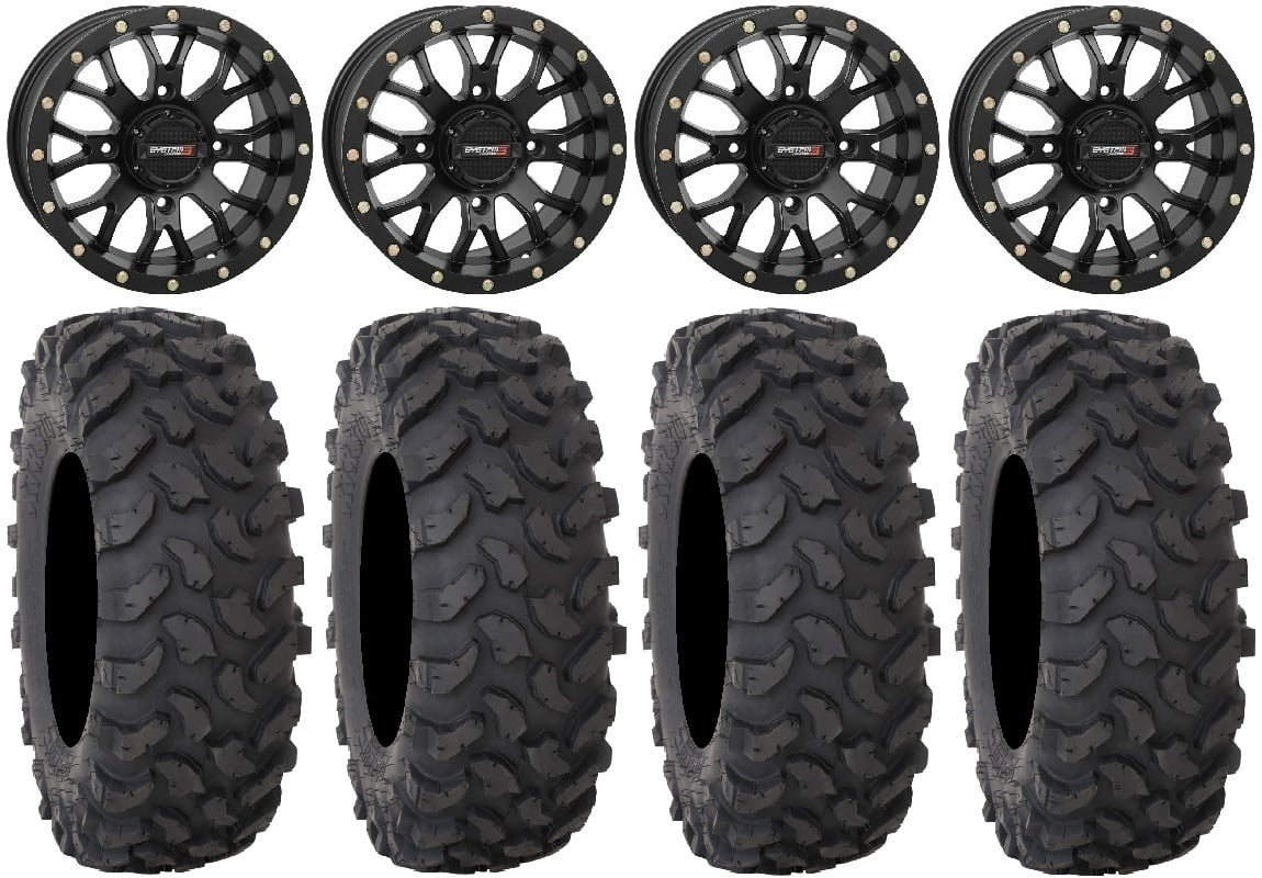 System 3 ST-3 Black 14" Wheels 27" XTR370 Tires Yamaha Viking Wolverine ...