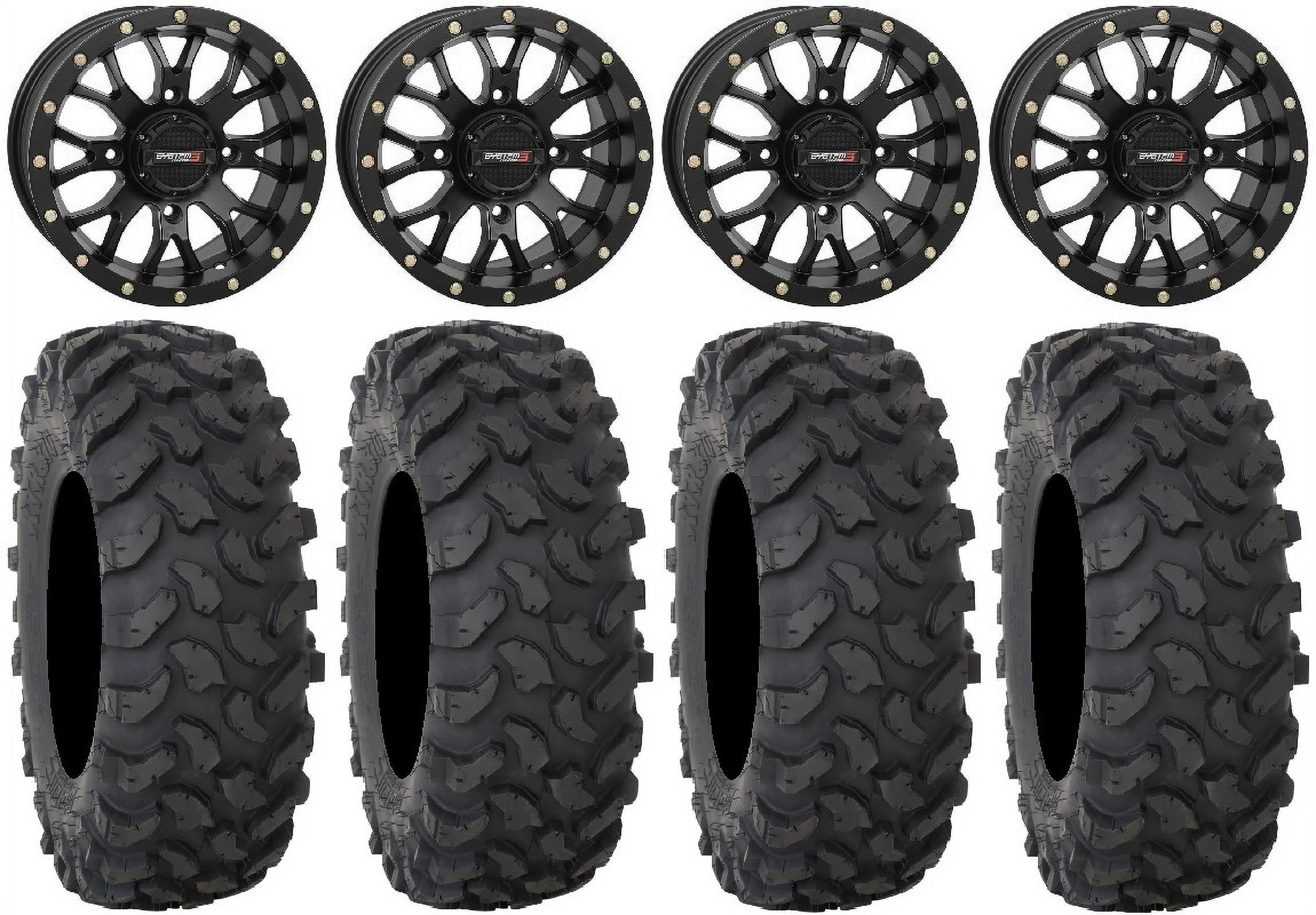 System 3 ST-3 Black 14" Wheels 28" XTR370 Tires Sportsman RZR Ranger ...