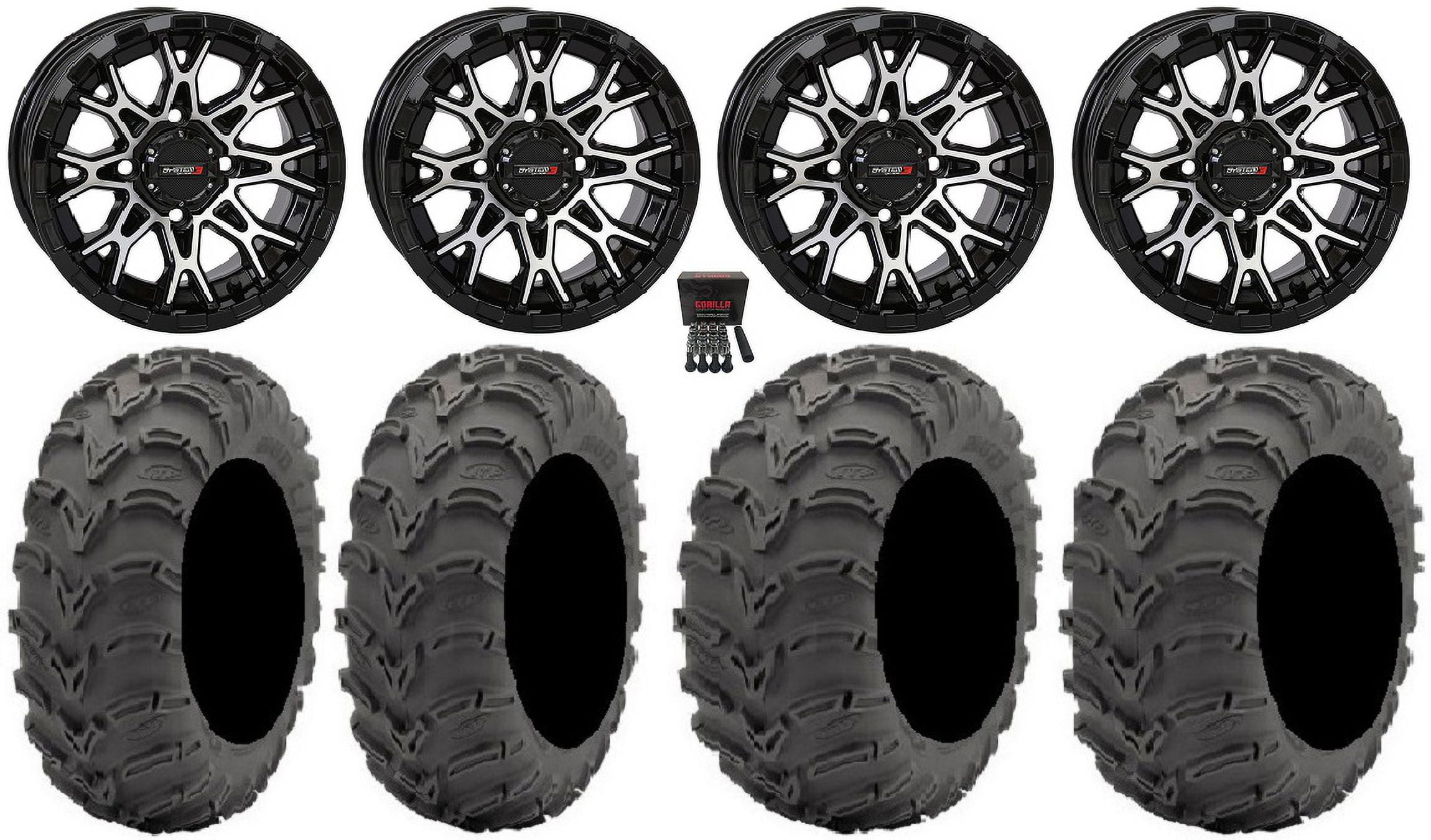System 3 ST-6 12" Wheels Black 25" Mud Lite AT Tires Honda Rincon ...