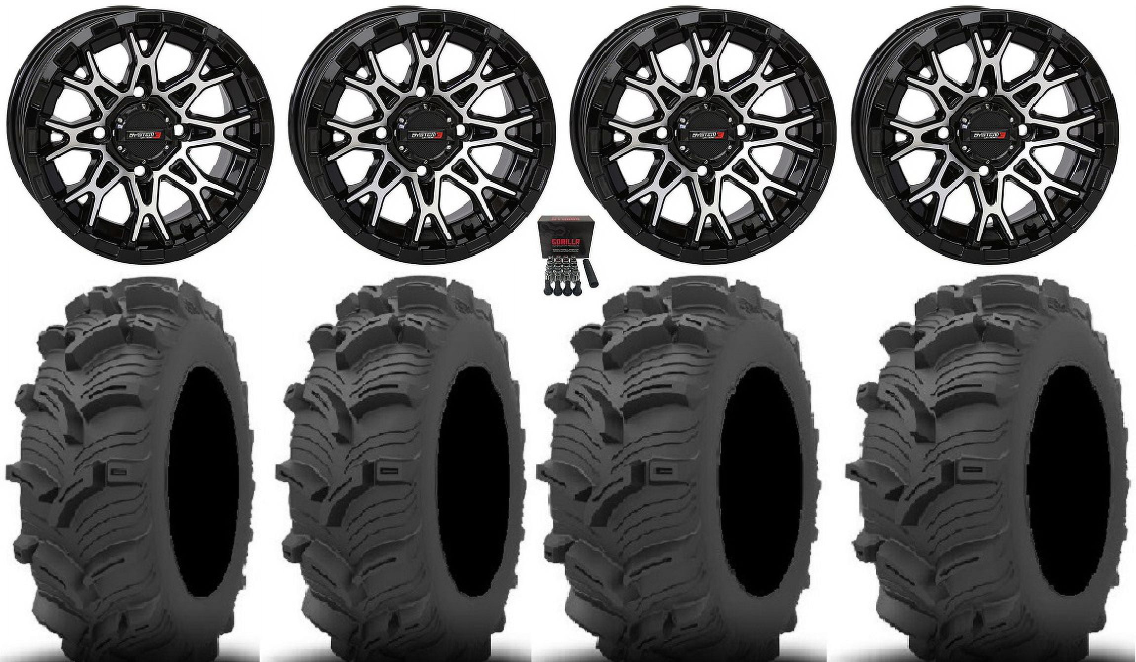 System 3 ST-6 12" Wheels Black 26" Executioner Tires Honda Foreman ...