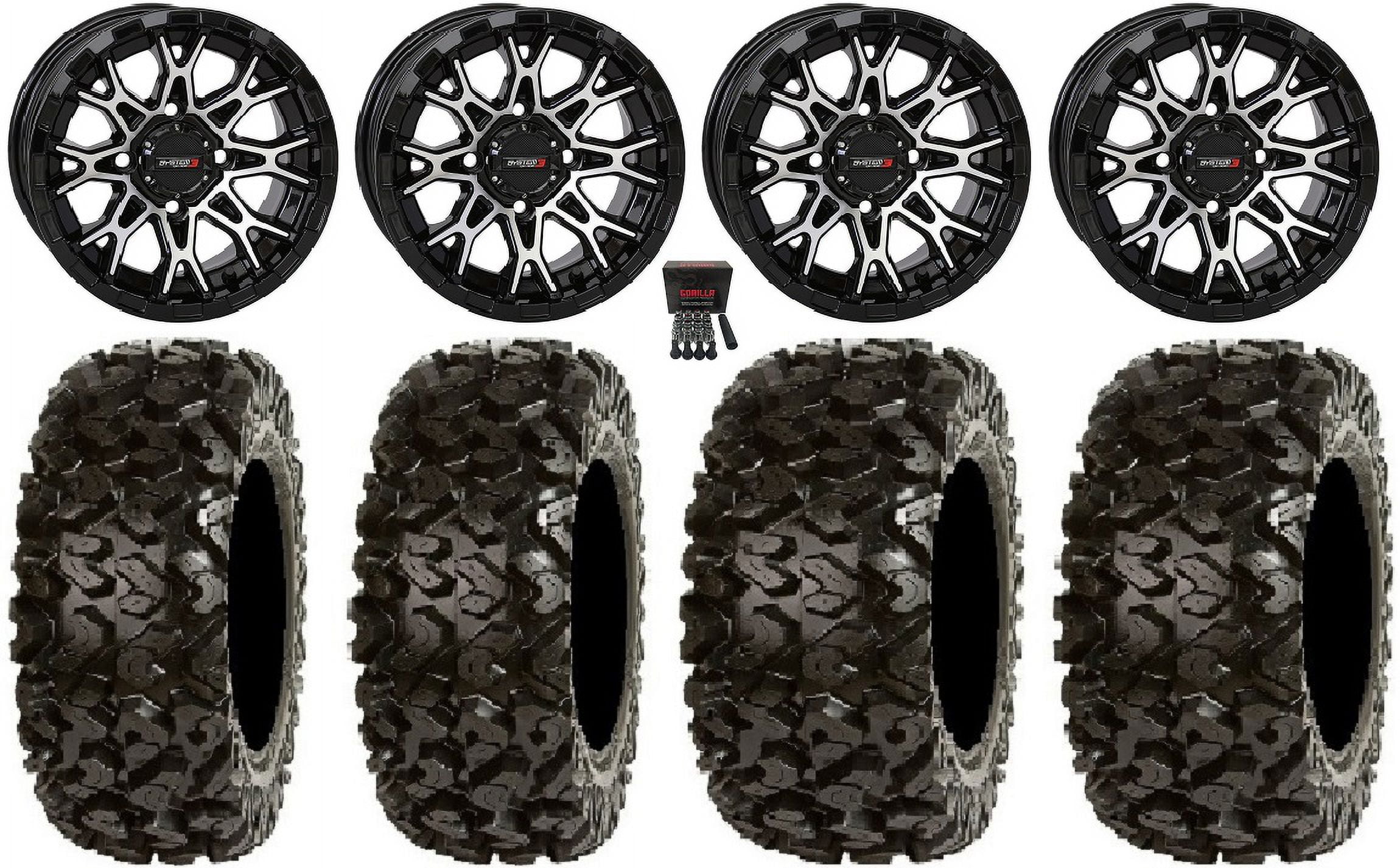 System 3 ST-6 12" Wheels Black 26" Rip Saw Tires Honda Foreman Rancher ...