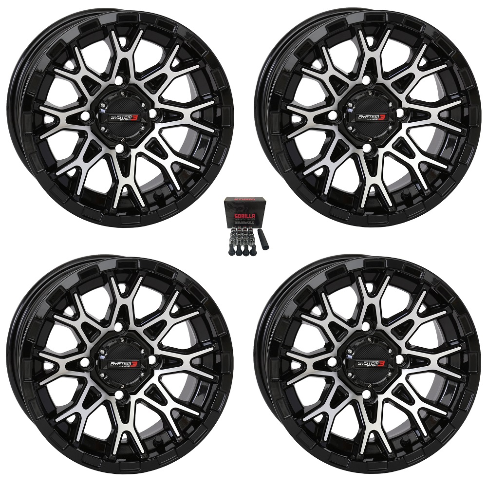 System 3 ST-6 12" Wheels Black Honda Rincon Yamaha Rhino Kawasaki Brute ...