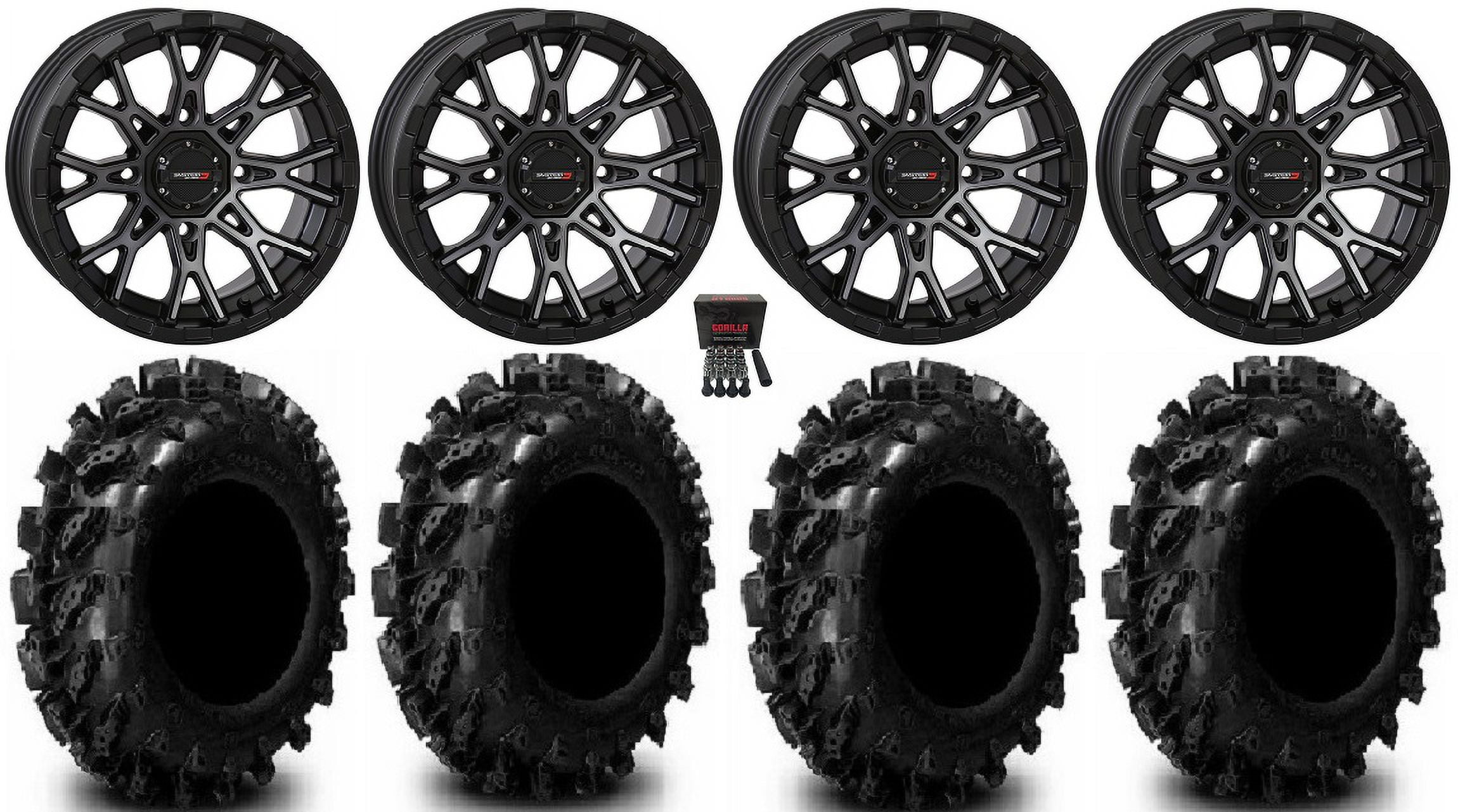 System 3 ST-6 12" Wheels Dark Tint 29.5" Swamp Lite Tires Honda Rincon ...
