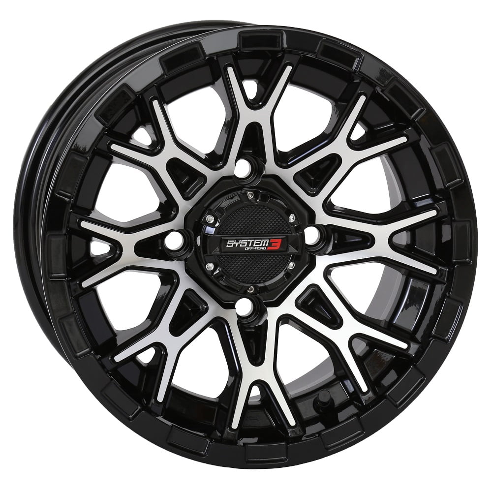 System 3 ST-6 12x7 ATV/UTV Wheel - Gloss Black (4/110) 4+3 [12S3-6010 ...