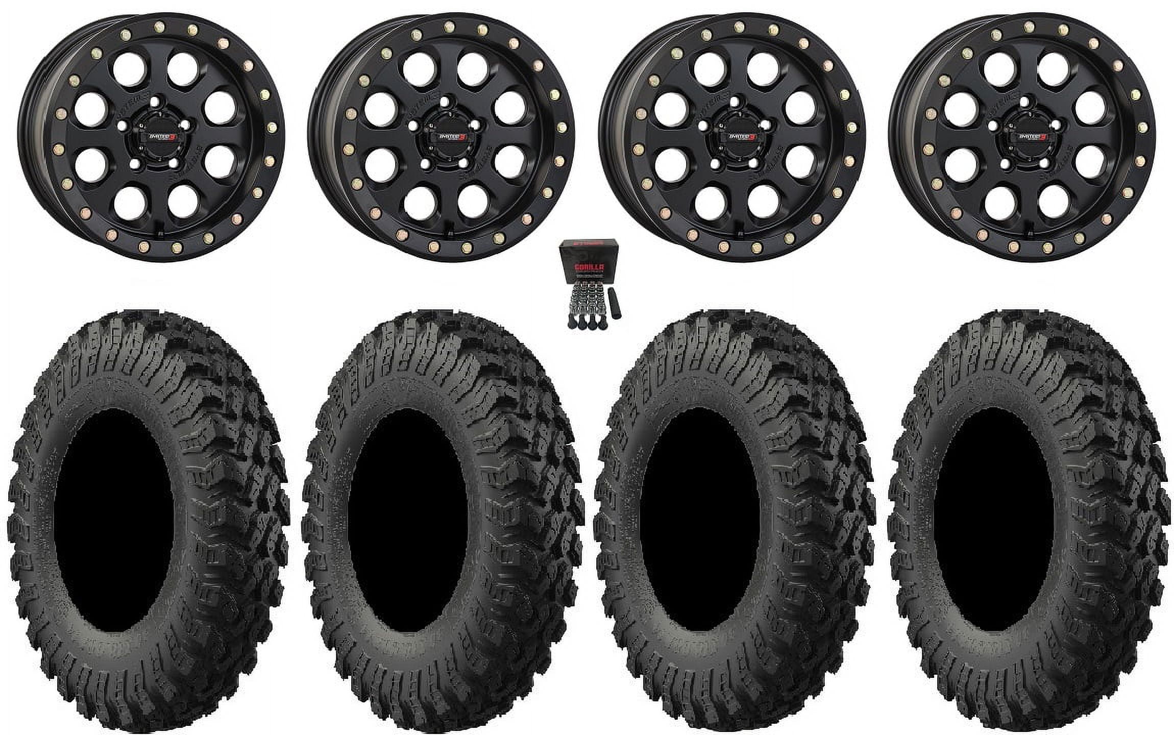 System SB-7 Bdlk 15" Wheels Bk (4+3) 32" MotoRally Tires Polaris RZR Turbo R & Pro R Ranger 1500 ...