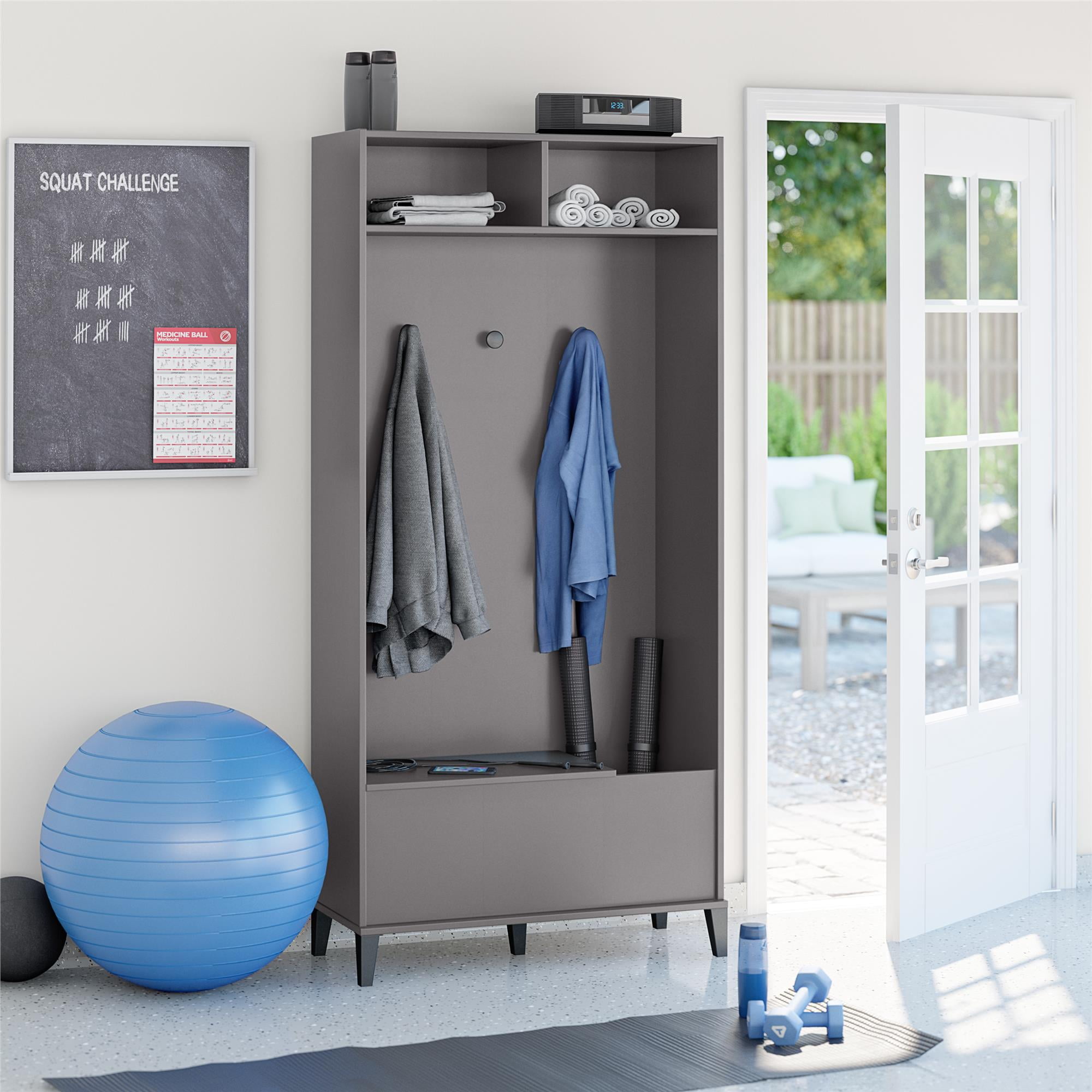 Flex Gym Cabinet with Yoga Mat Storage & Bench Seat, Graphite - Walmart.com