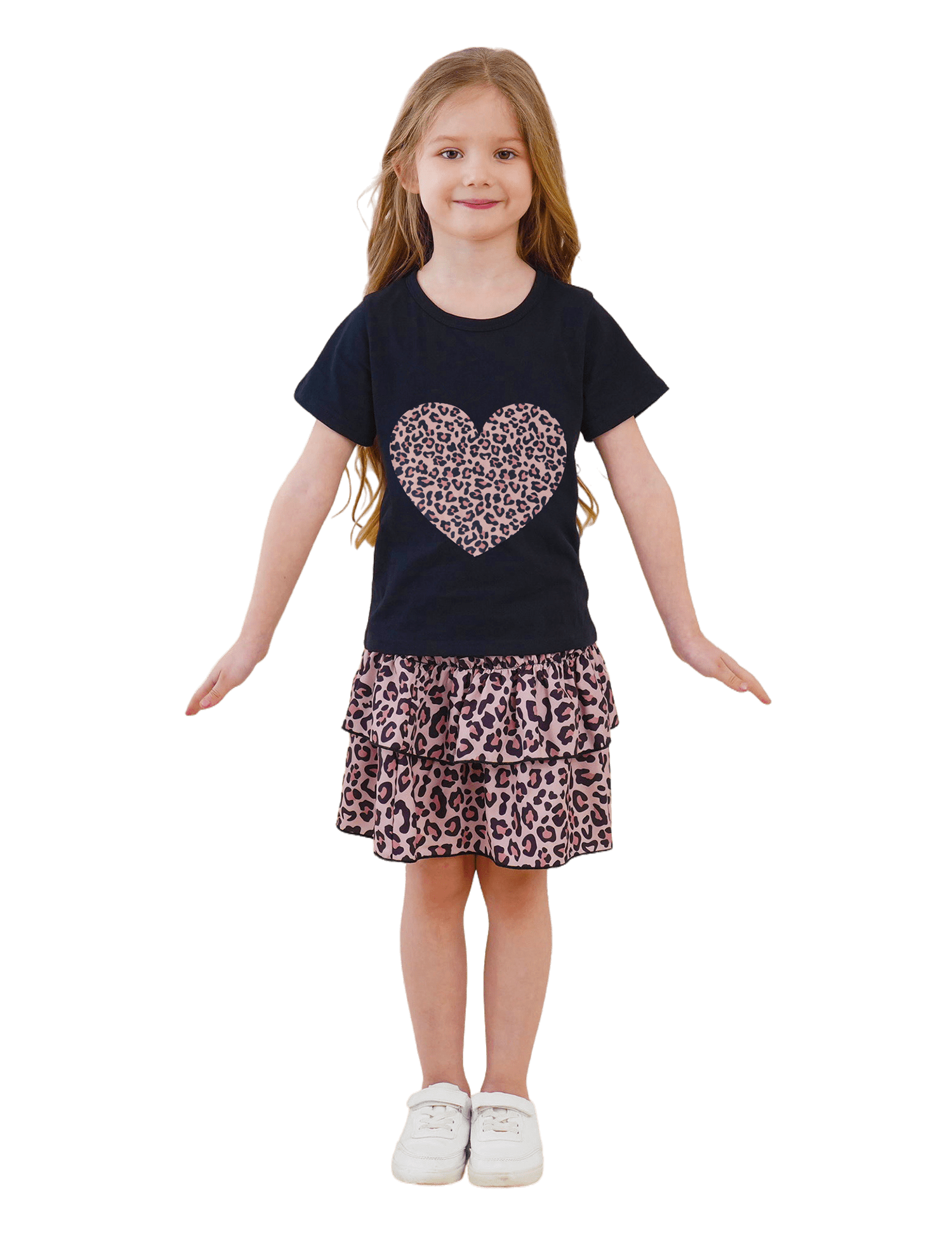 Sytepopcy Girls Two Piece Skirt Set Heart Print Short Sleeve Shirt ...