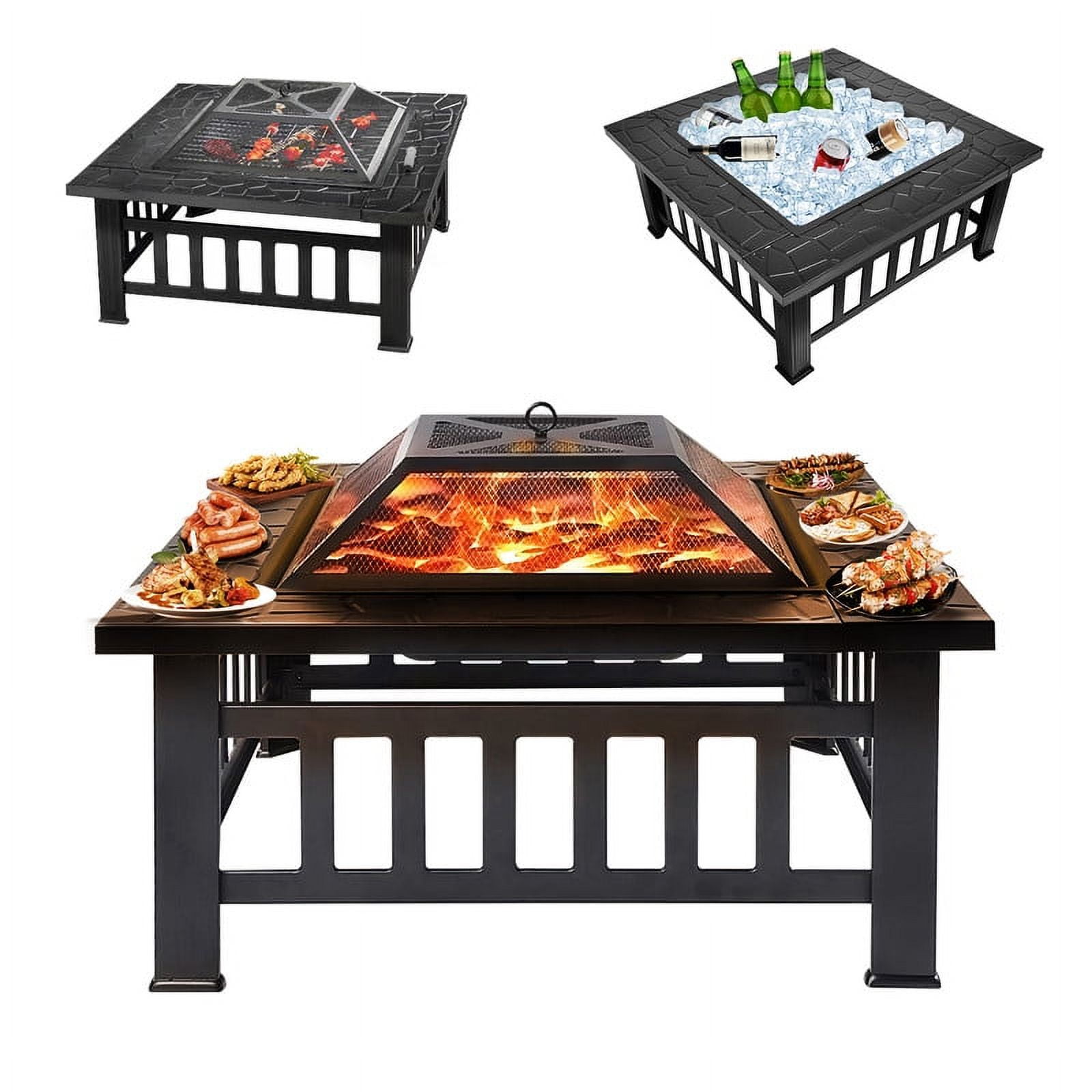 Sythers 32in Fire Pit Table for Outside, Outdoor Wood Burning Fire Pit ...
