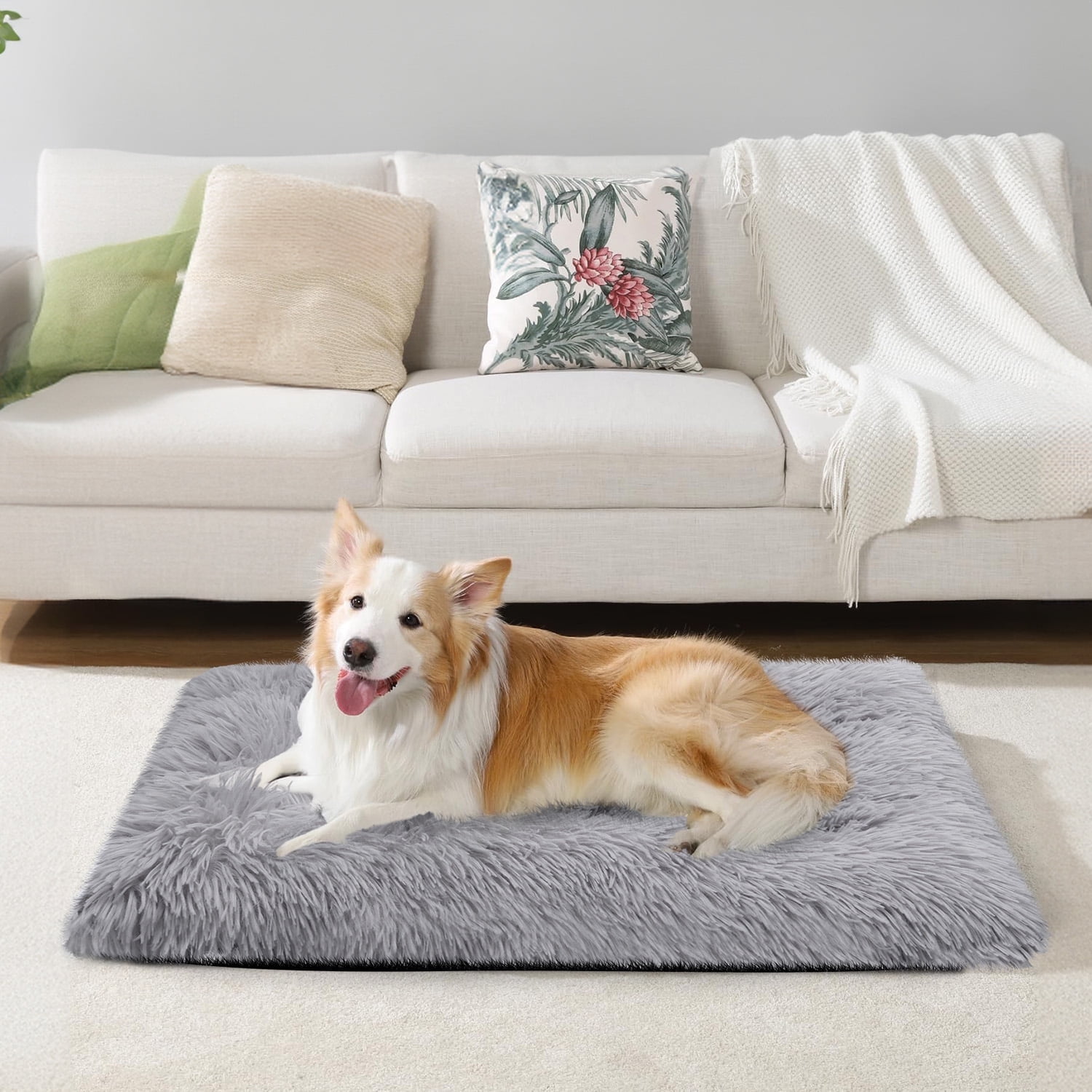 Sytopia 32" Large Dog Bed, Plush Fluffy Rectangle Washable Dog Beds for ...
