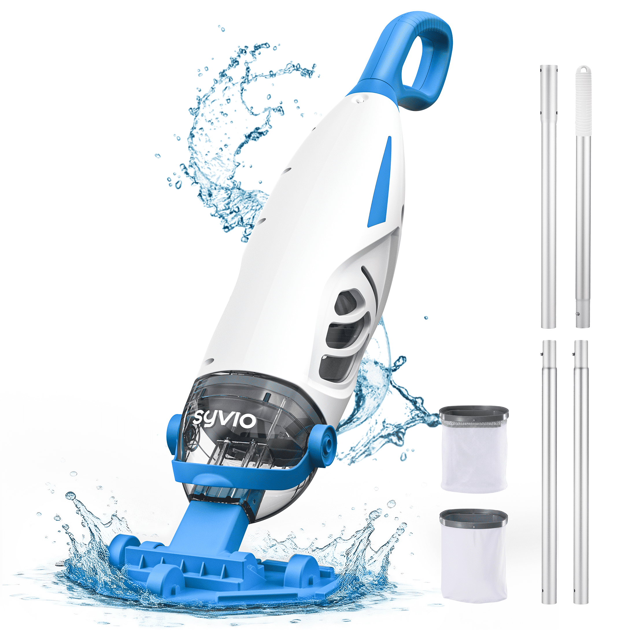 Syvio Cordless Handheld Pool Vacuum Cleaner, 1600GPH Powerful Suction ...