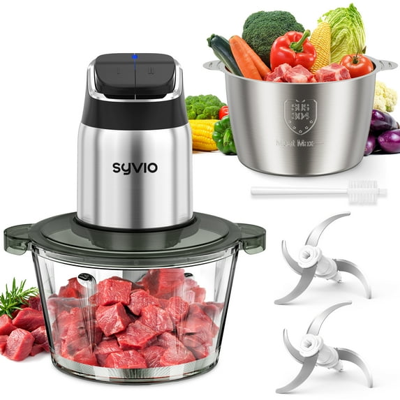 Syvio 2-Speed Food Processor with Dual 8-Cup Bowls (Stainless Steel ...