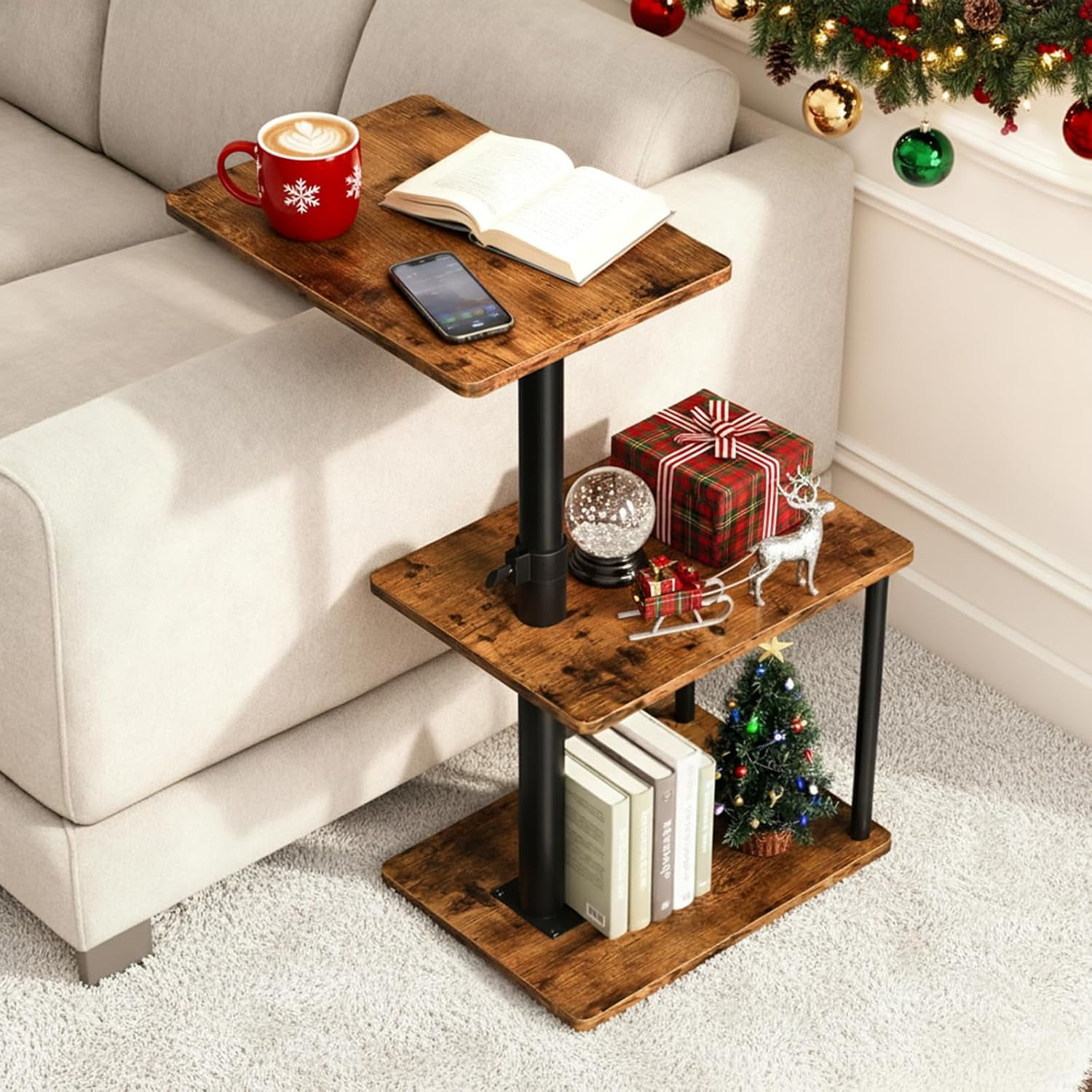 Syvvy 360° Swivel Side Table for Height Adjustable, C Shaped End Table ...
