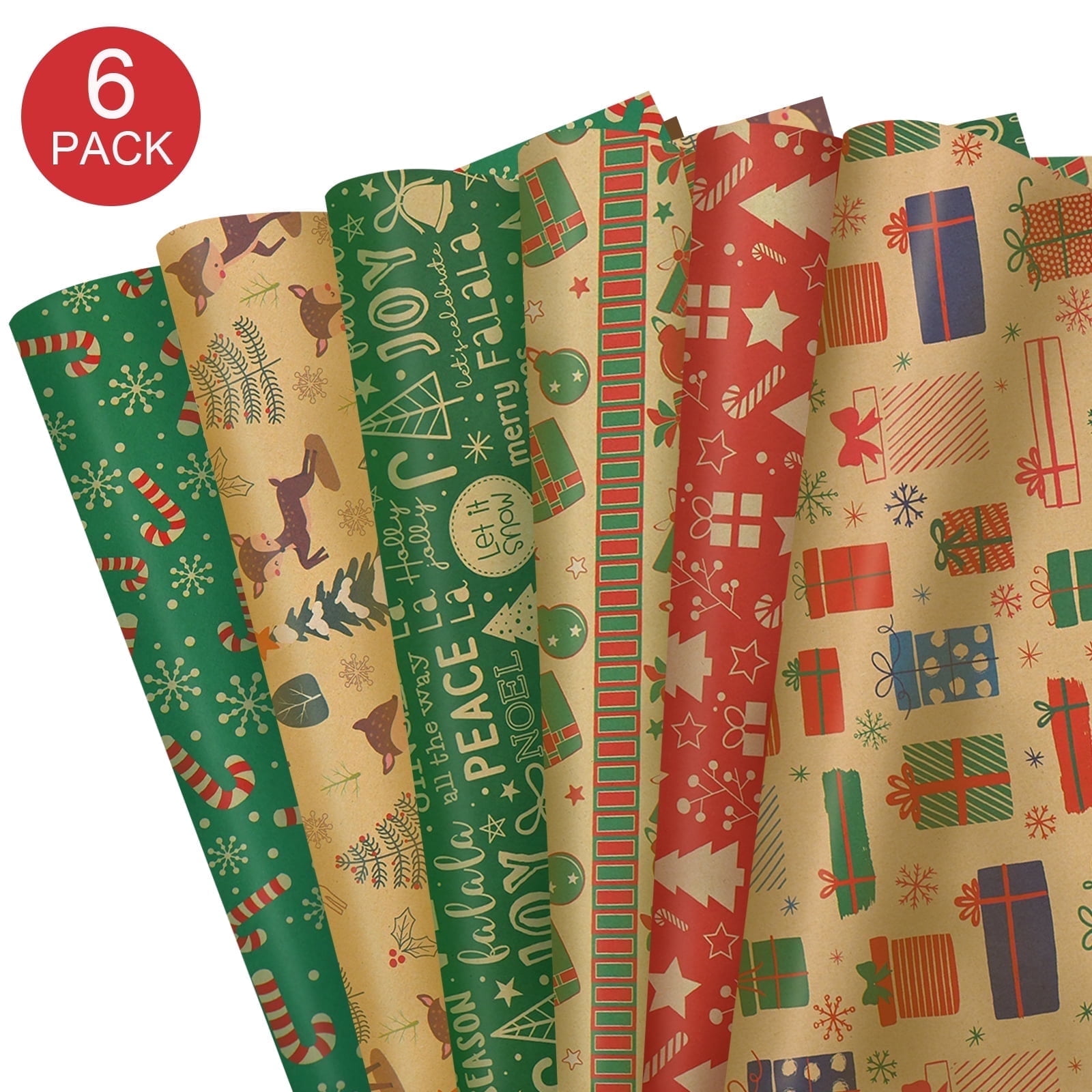 Syvvy Vintage Christmas Wrapping Paper Set,6 pack Kraft Wrapping Paper ...