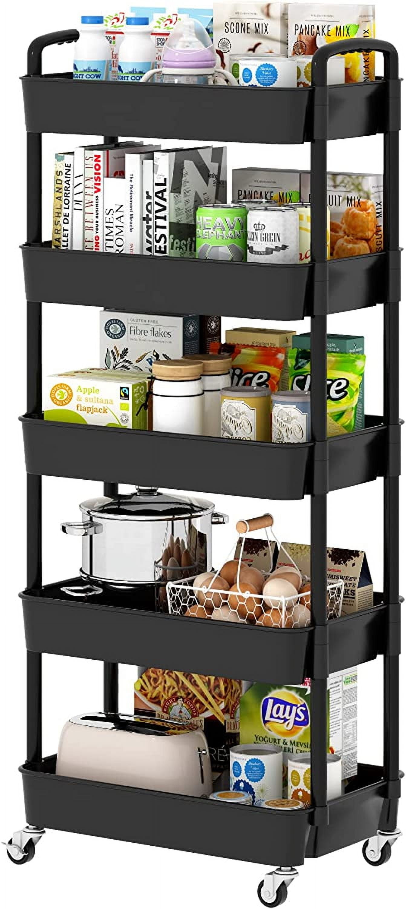 Sywhitta 5-Tier Plastic Rolling Utility Cart with Handle, Multi ...