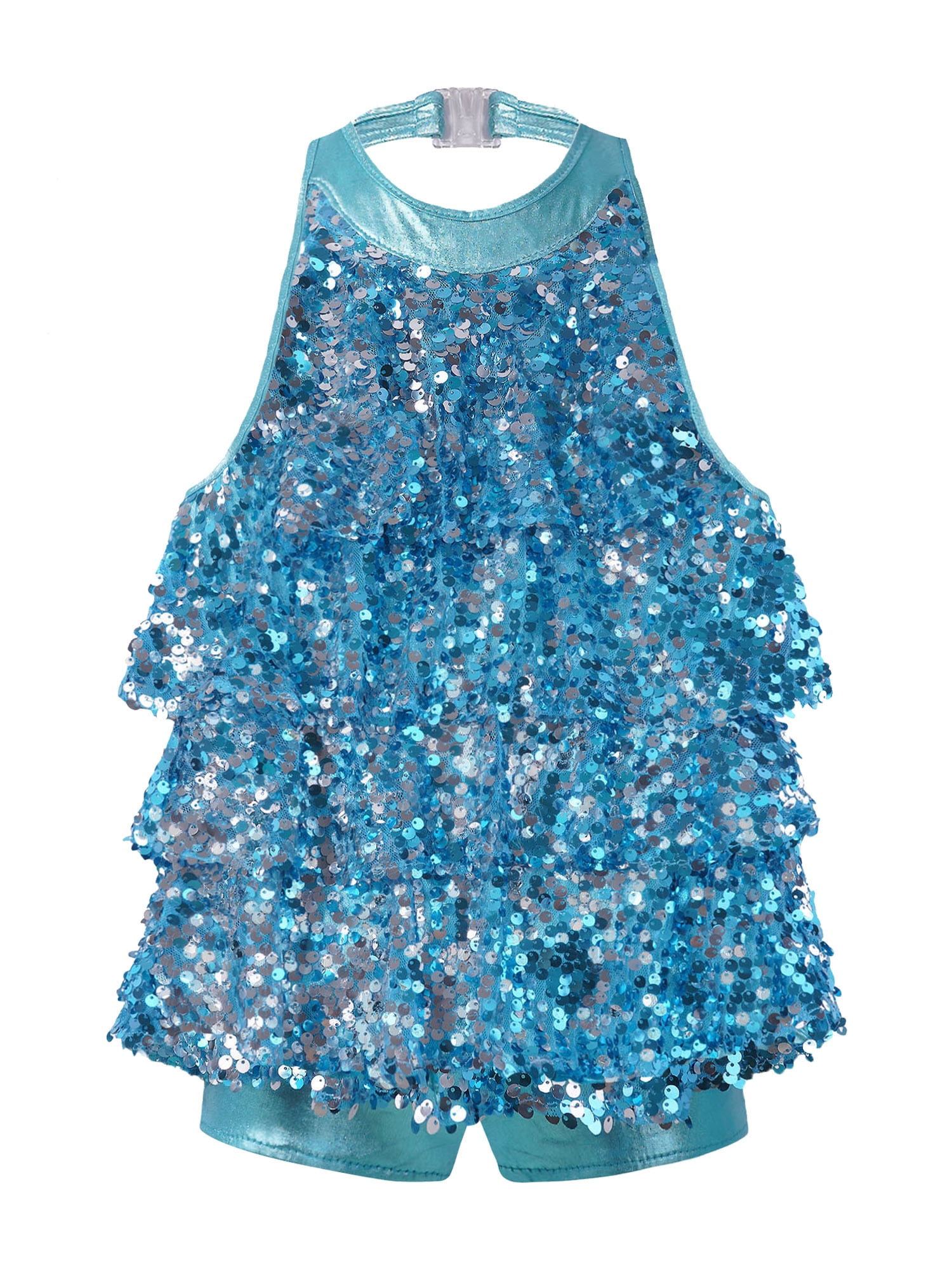 Sywiyi Girls Sequins Tiered Halter Neck Ballet Leotard Dress Salsa ...