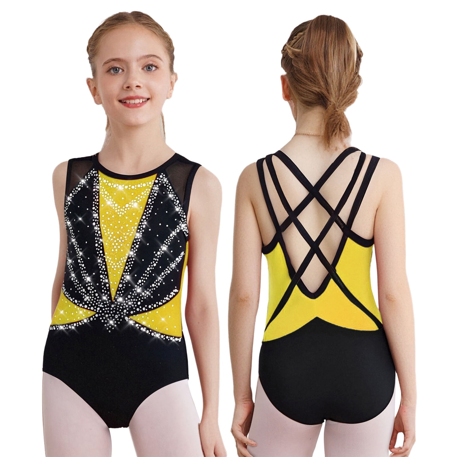 Sywiyi Girls Sleeveless Bodysuit Tank Ballet Unitards Gymnastics Dance ...