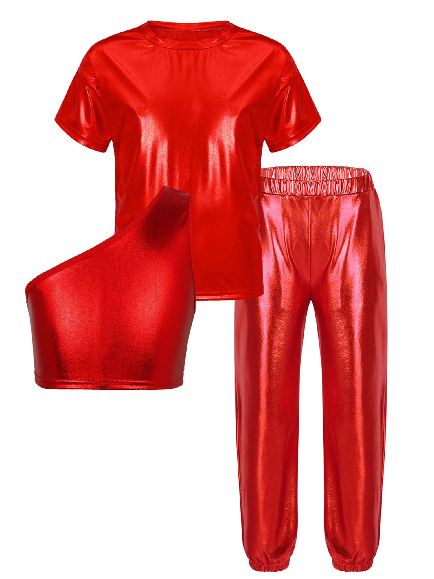 Sywiyi Kids Girls Cheerleading Outfit Hip Hop Dance Tops One Shoulder ...