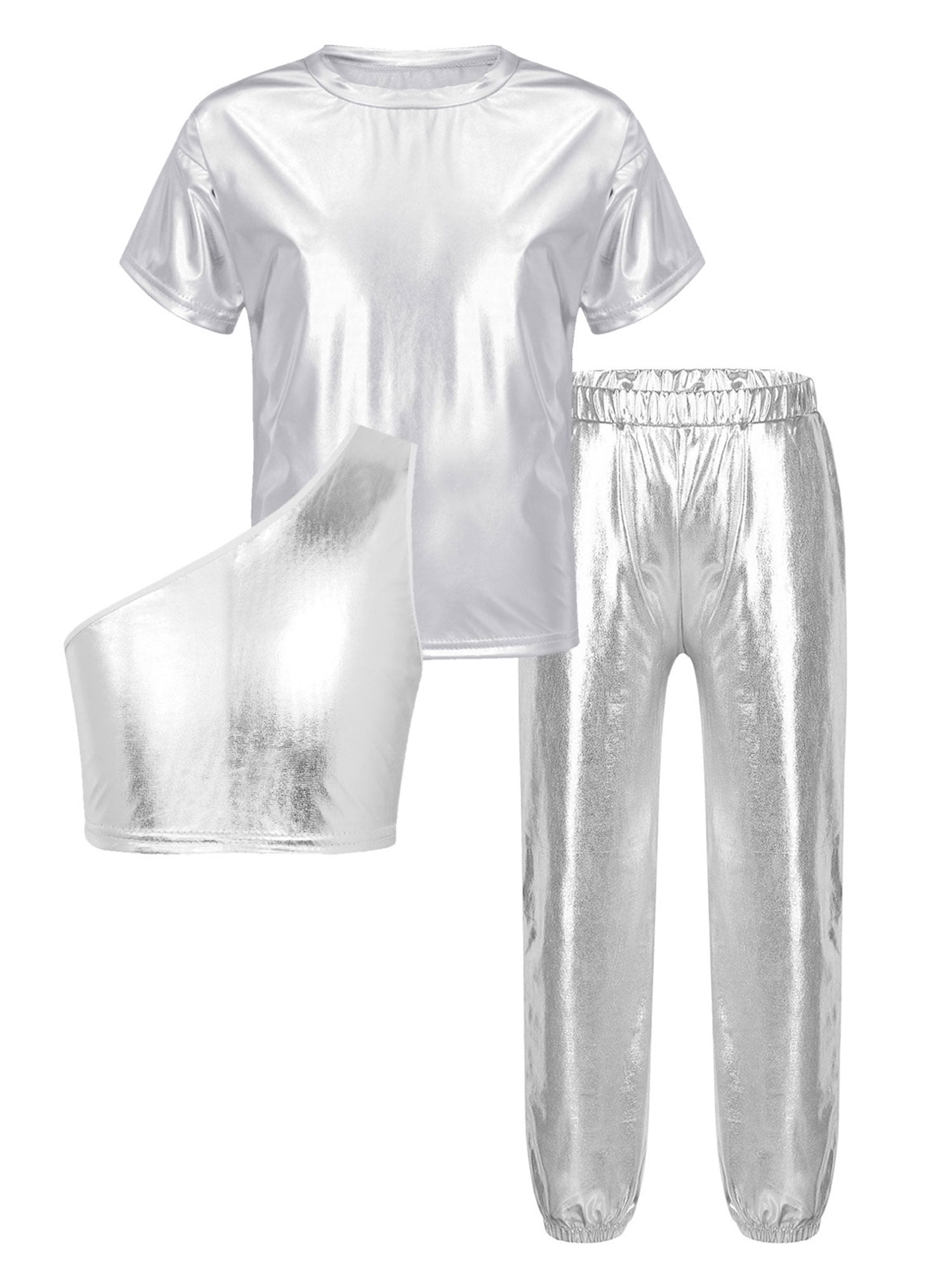 Sywiyi Kids Girls Cheerleading Outfit Hip Hop Dance Tops One Shoulder ...