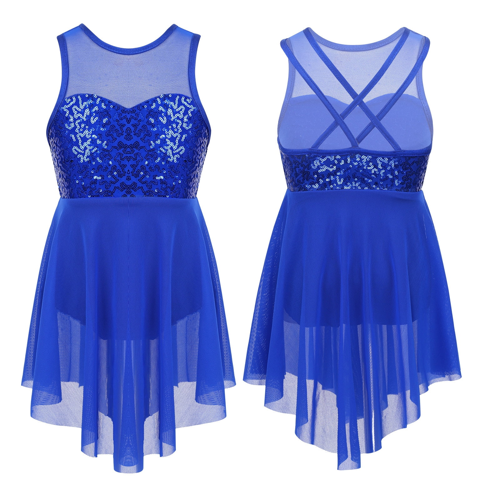 Sywiyi Kids Girls Spaghetti Shoulder Straps Mesh Splice Shiny Sequins ...