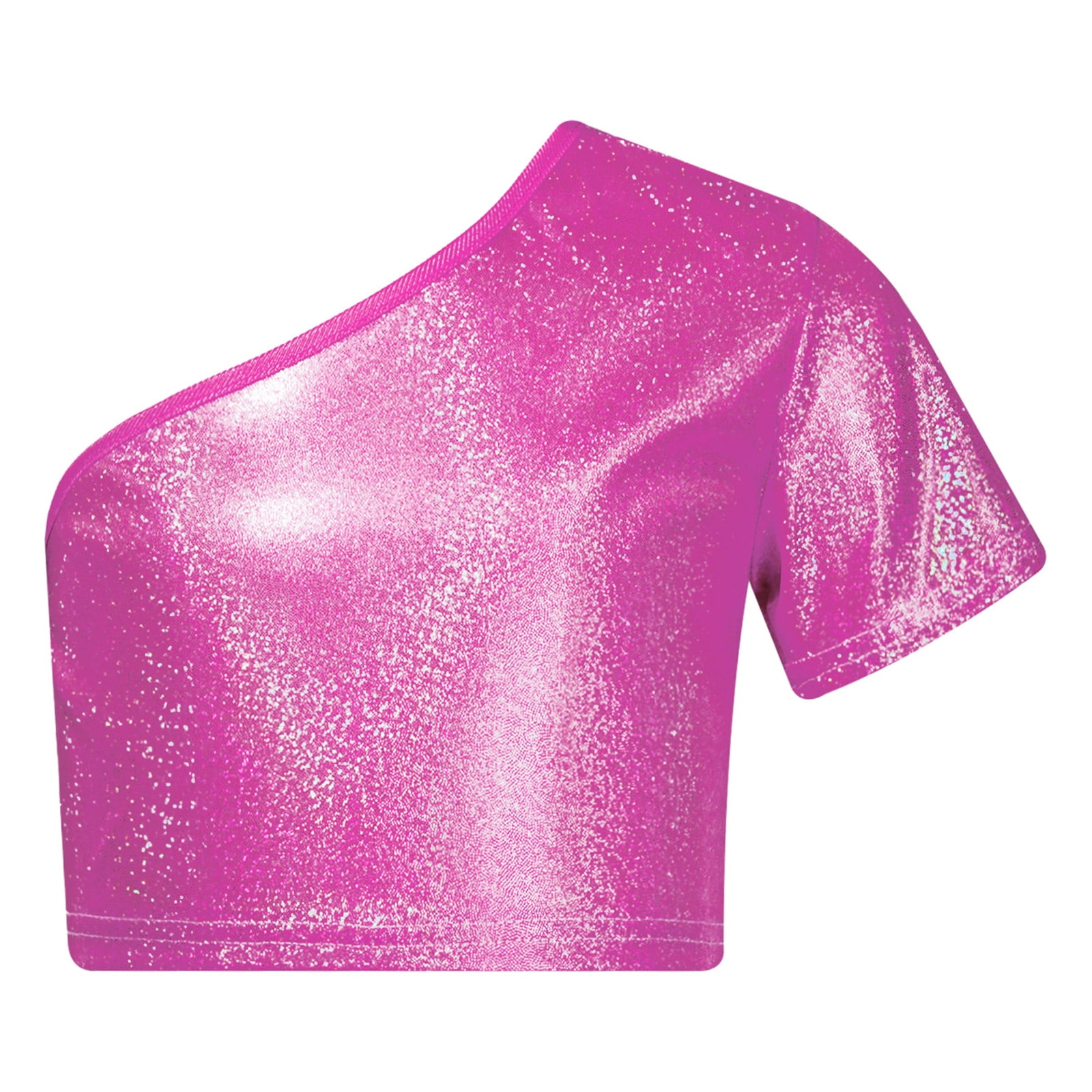 Sywiyi Kids Girls Sparkly Dance Crop Tops One Shoulder Tank Hip Hop ...