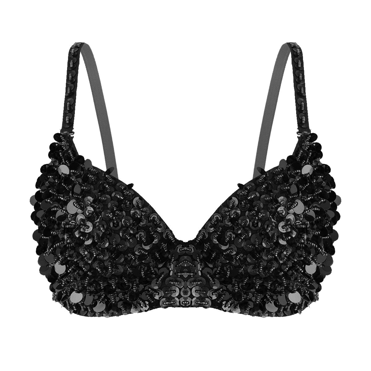 Sywiyi Women's Sequins Sparkle Beaded Accents Bra Top Rave Cabaret ...