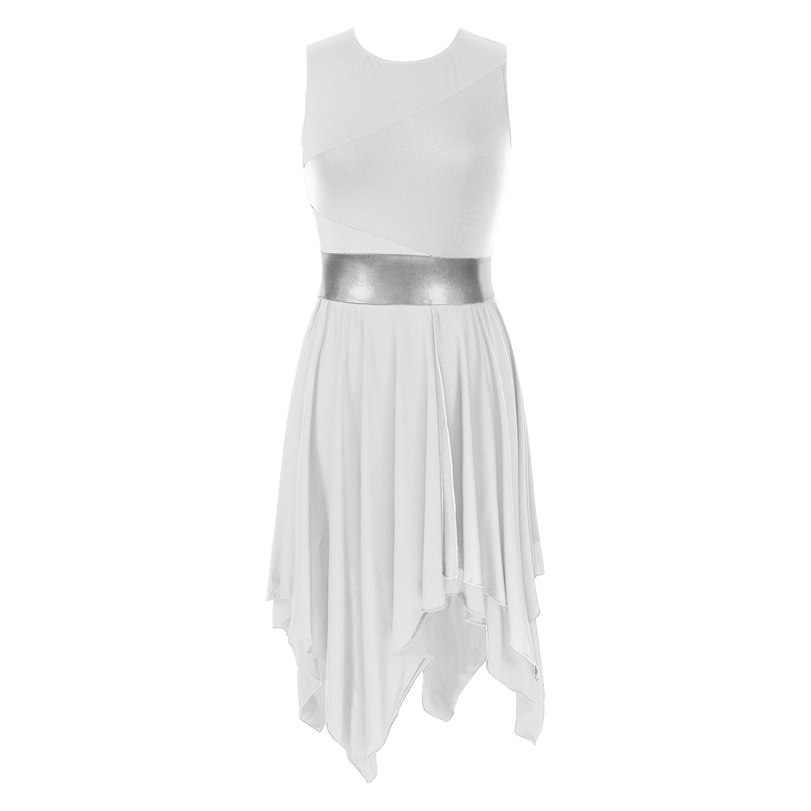 Sywiyi Womens Dance Dress Illusion Color Block Asymmetric Skirted ...